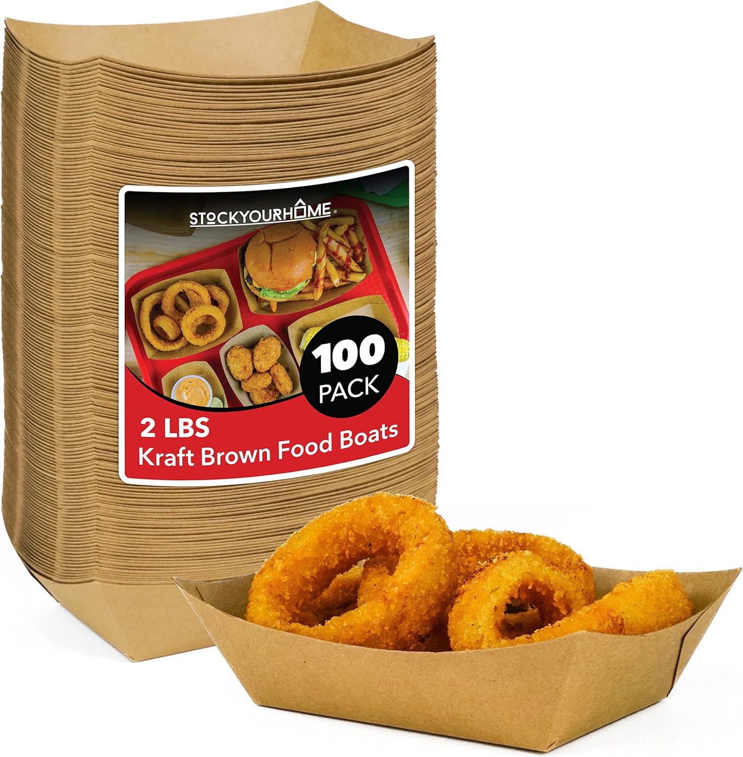 Amazon.com: [100 Pack] Large Disposable Brown Kraft Paper Food Trays, 2 ...