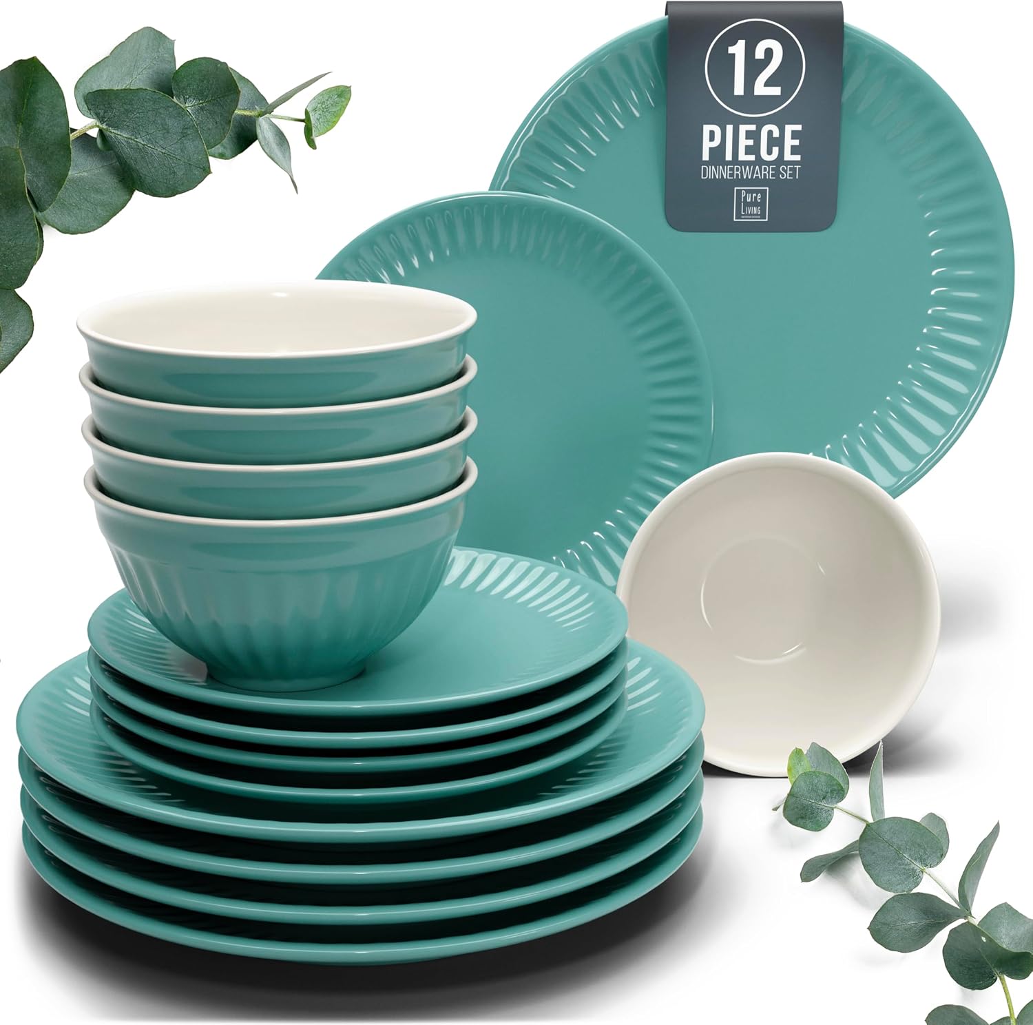 12-Piece Dinnerware Set - Bowl and Plate Set - Stoneware Dining Set for ...