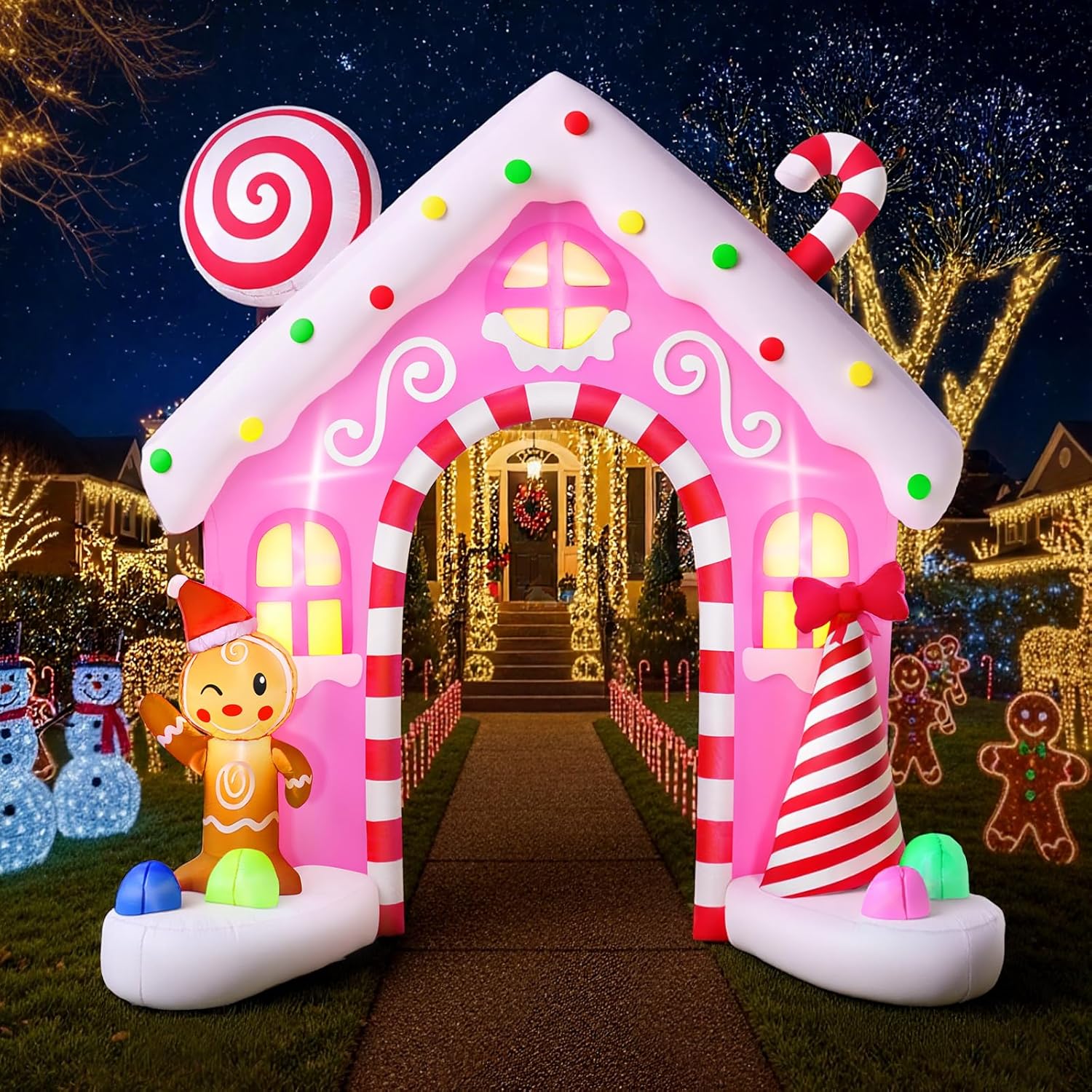 Amazon.com: 10 Ft Pink Inflatable Christmas Arch - Gingerbread Man ...