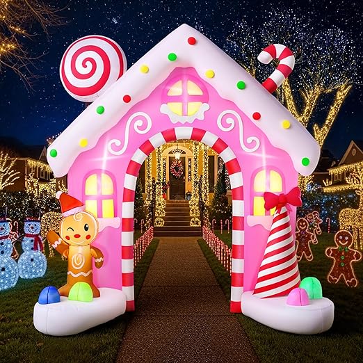 Amazon.com: 10 Ft Pink Inflatable Christmas Arch - Gingerbread Man ...