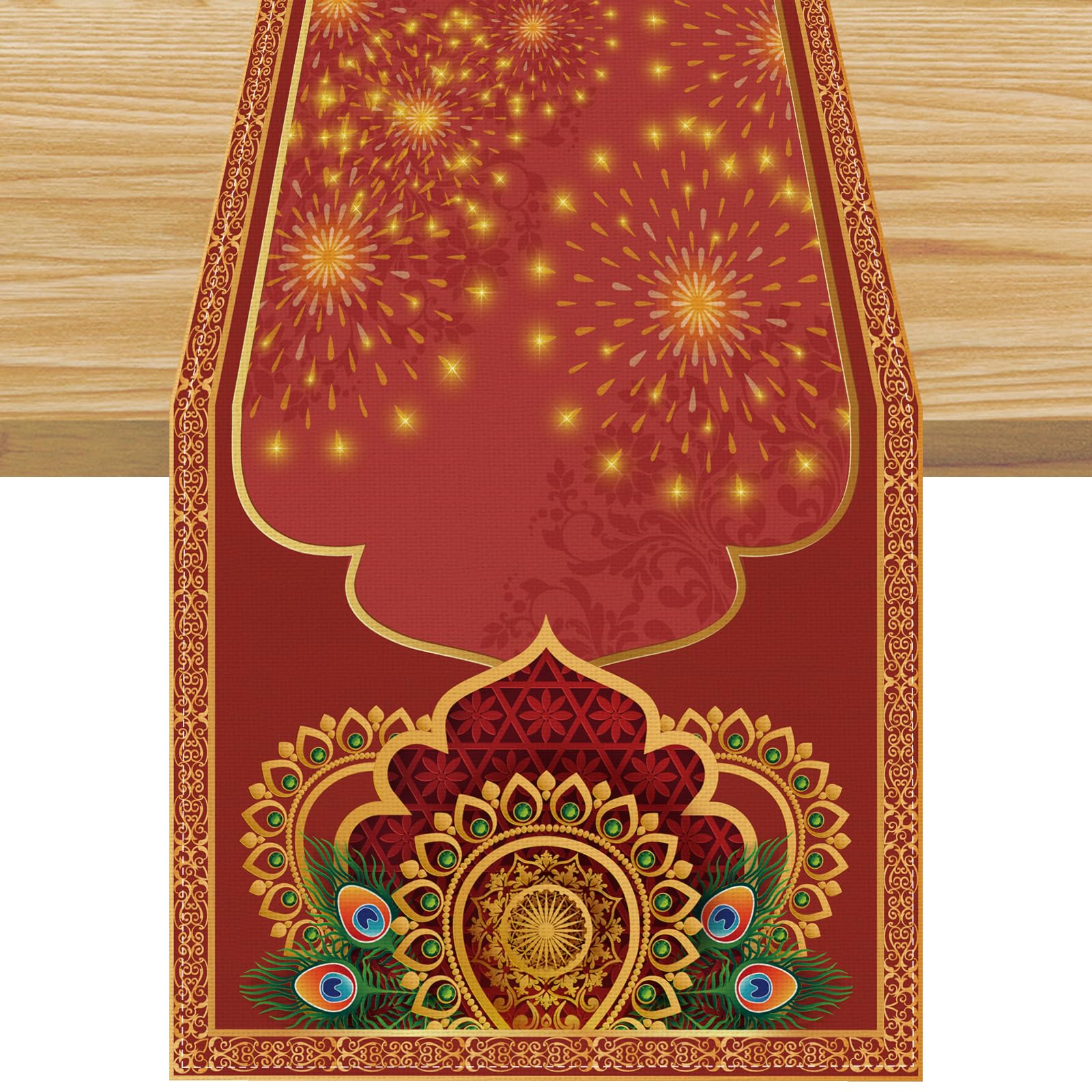 Amazon.com: Diwali Peacock Table Runner Deepawali Indian Festival of ...