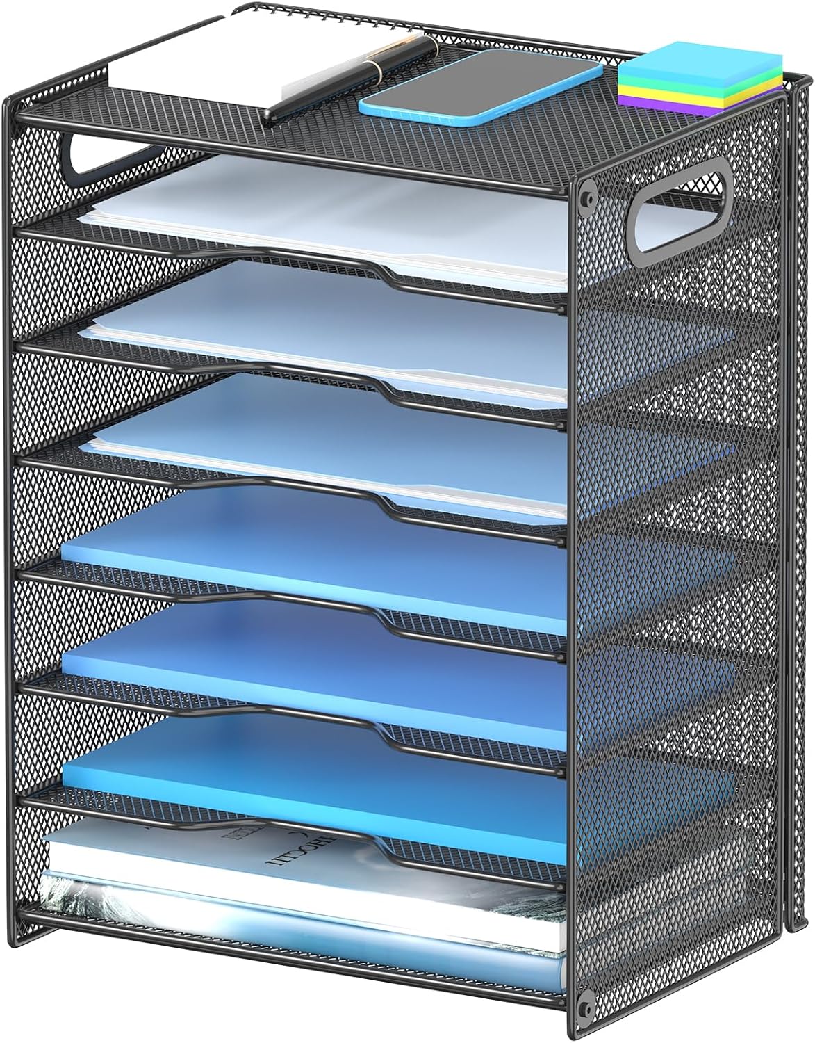 8-Tier Paper Organizer Letter Tray with Handle,OutWolf Mesh Desk File ...