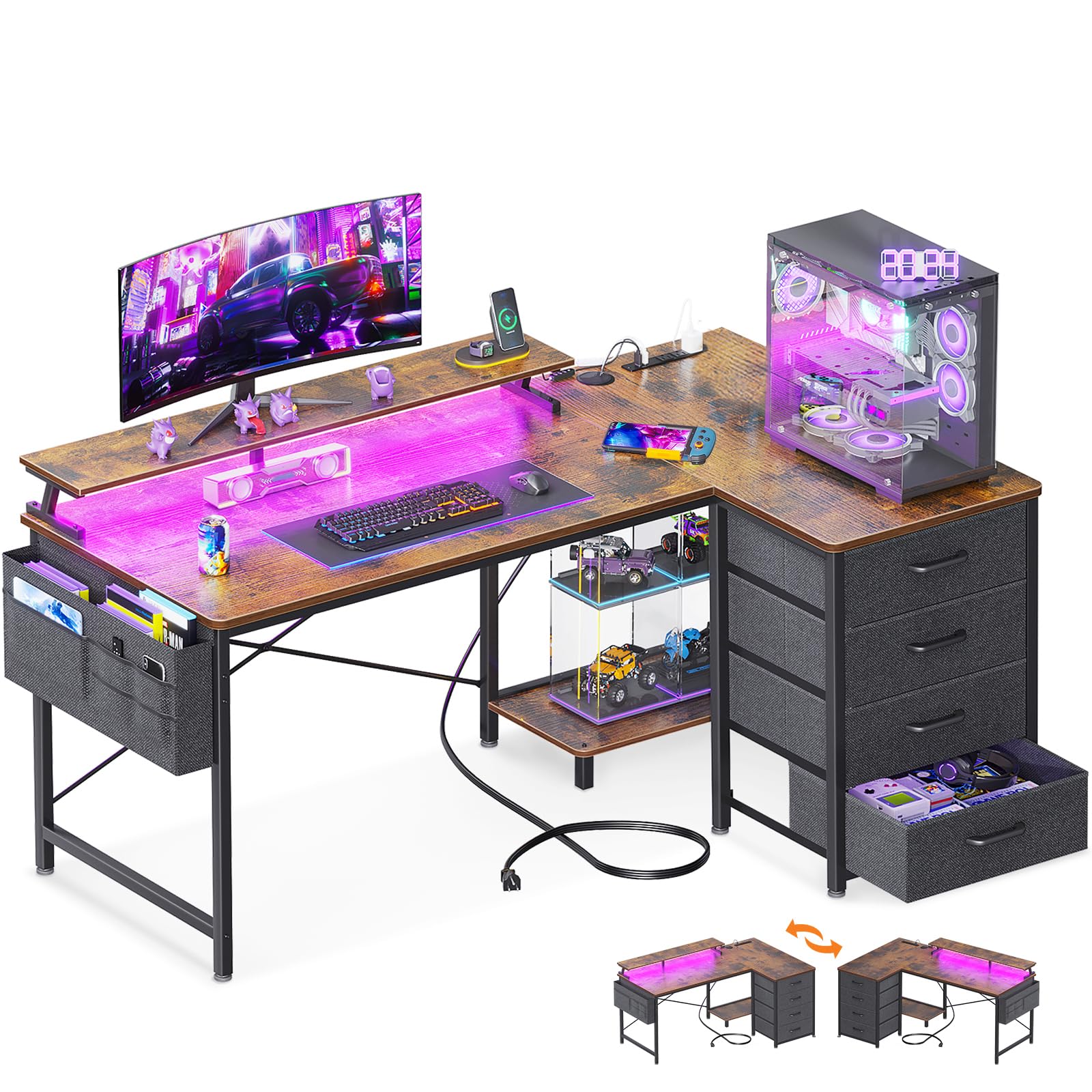 Amazon.com: ODK 48 Inch Gaming Desk with LED Lights & USB Power Outlets ...