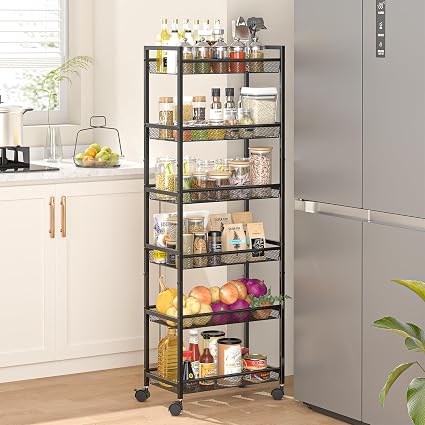 Amazon.com: 6 Tier Slim Rolling Storage Cart, Narrow Mobile Shelving ...