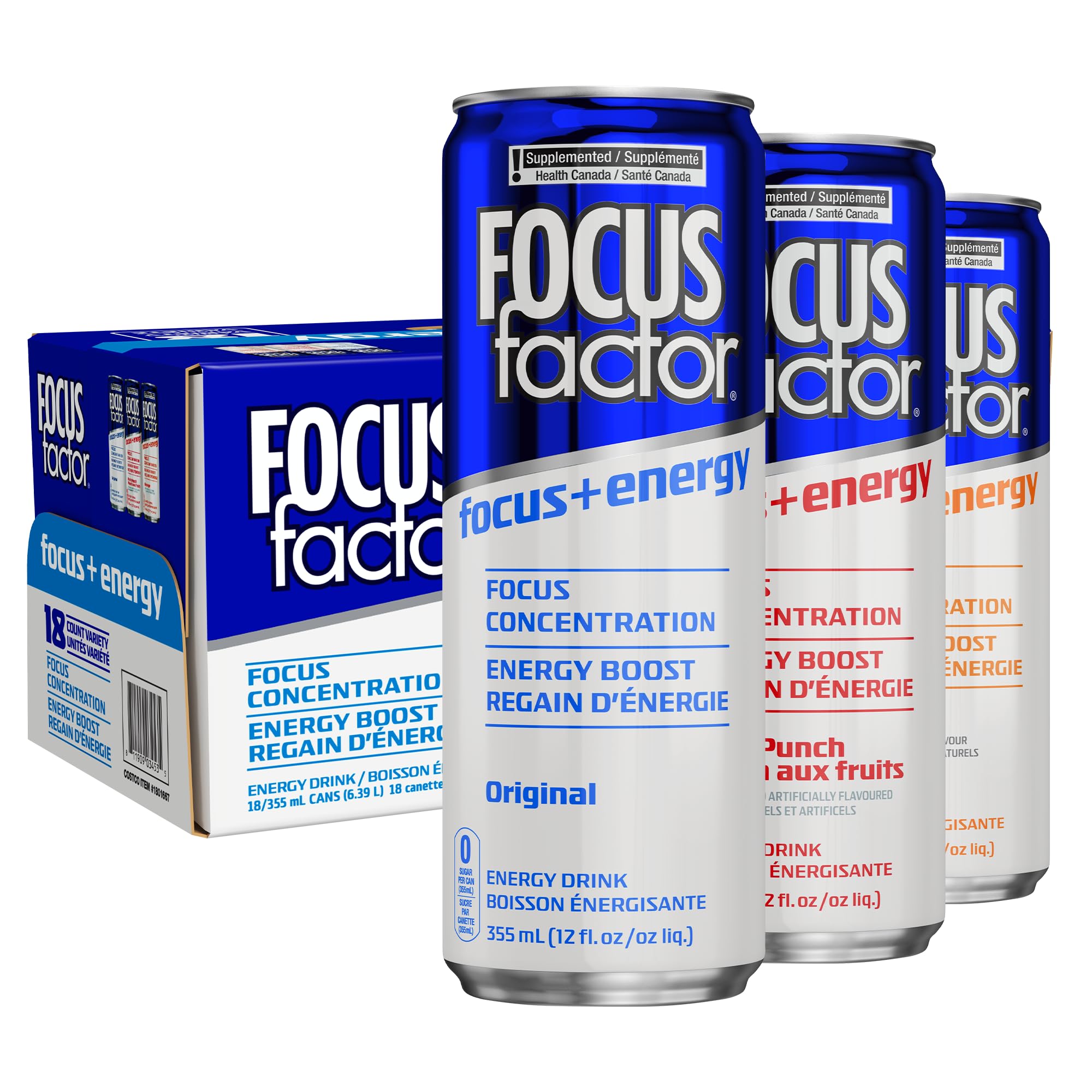 Amazon.com: Focus Factor Energy Drink - 18 x 355ml Cans - Variety Pack (Original, Orange, Fruit ...