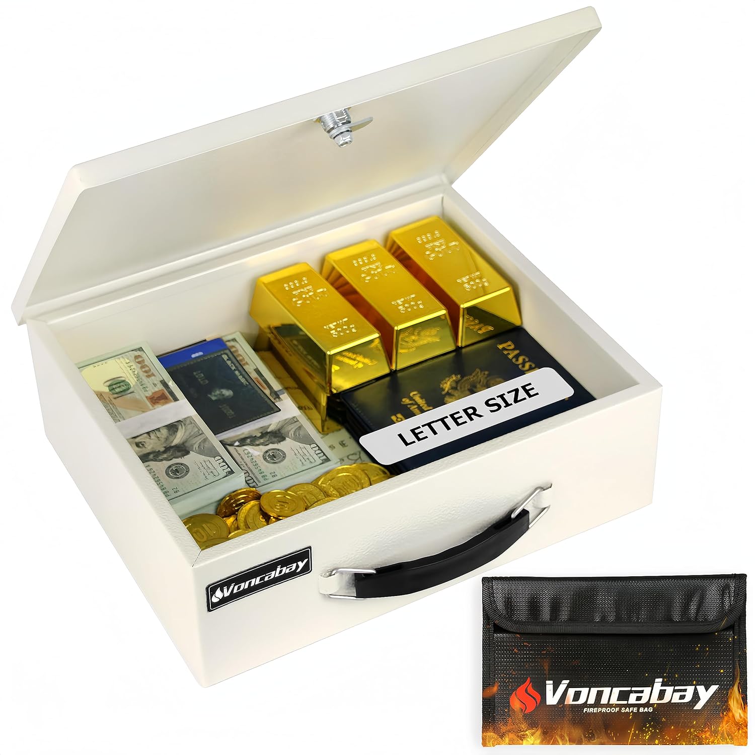 Voncabay Money Safe Box for Home & Fireproof Money Bag, 0.33 Cubic Feet ...