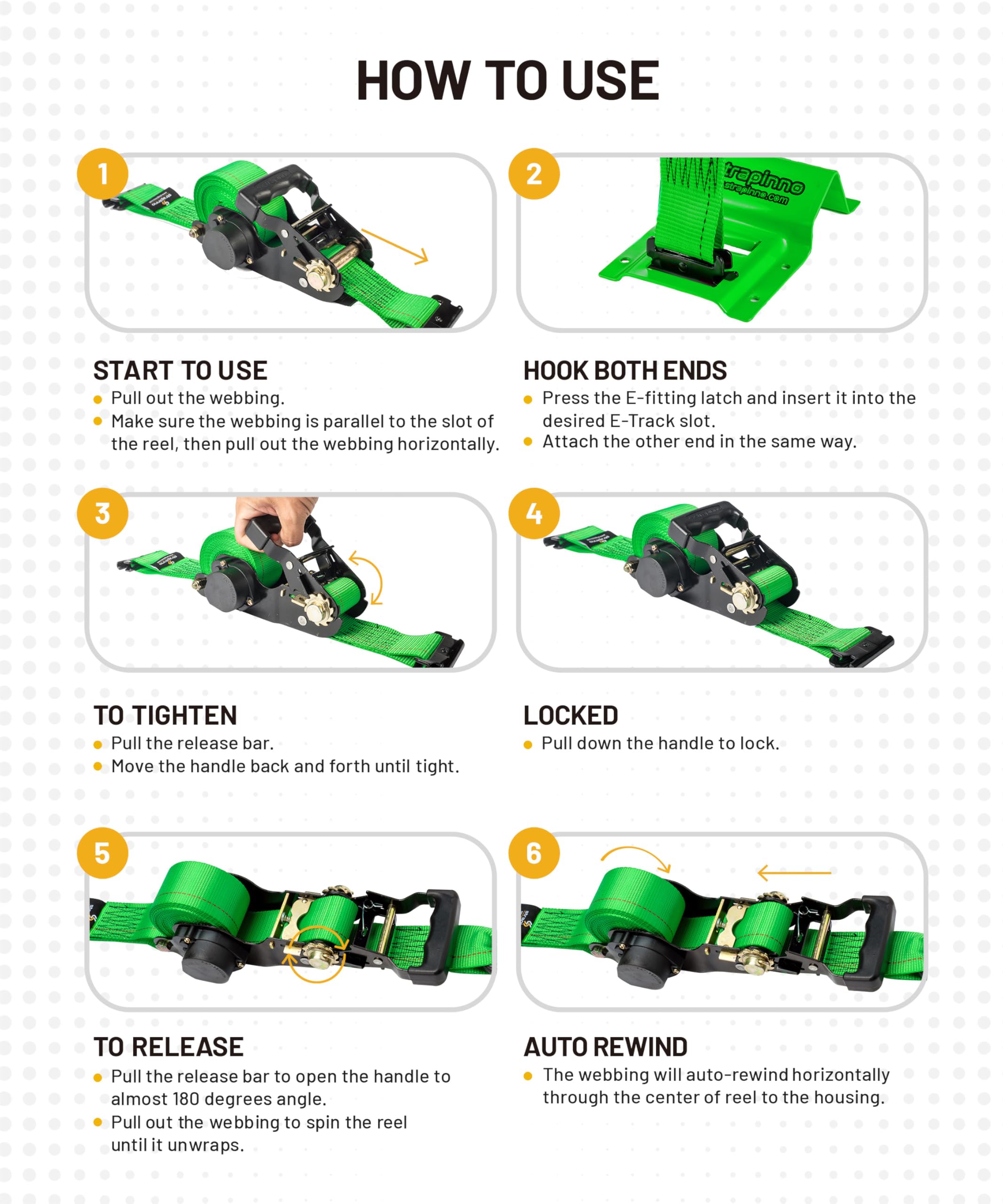 Snapklik.com : Strapinno E-Track Retractable Ratchet Tie-Down Straps ...