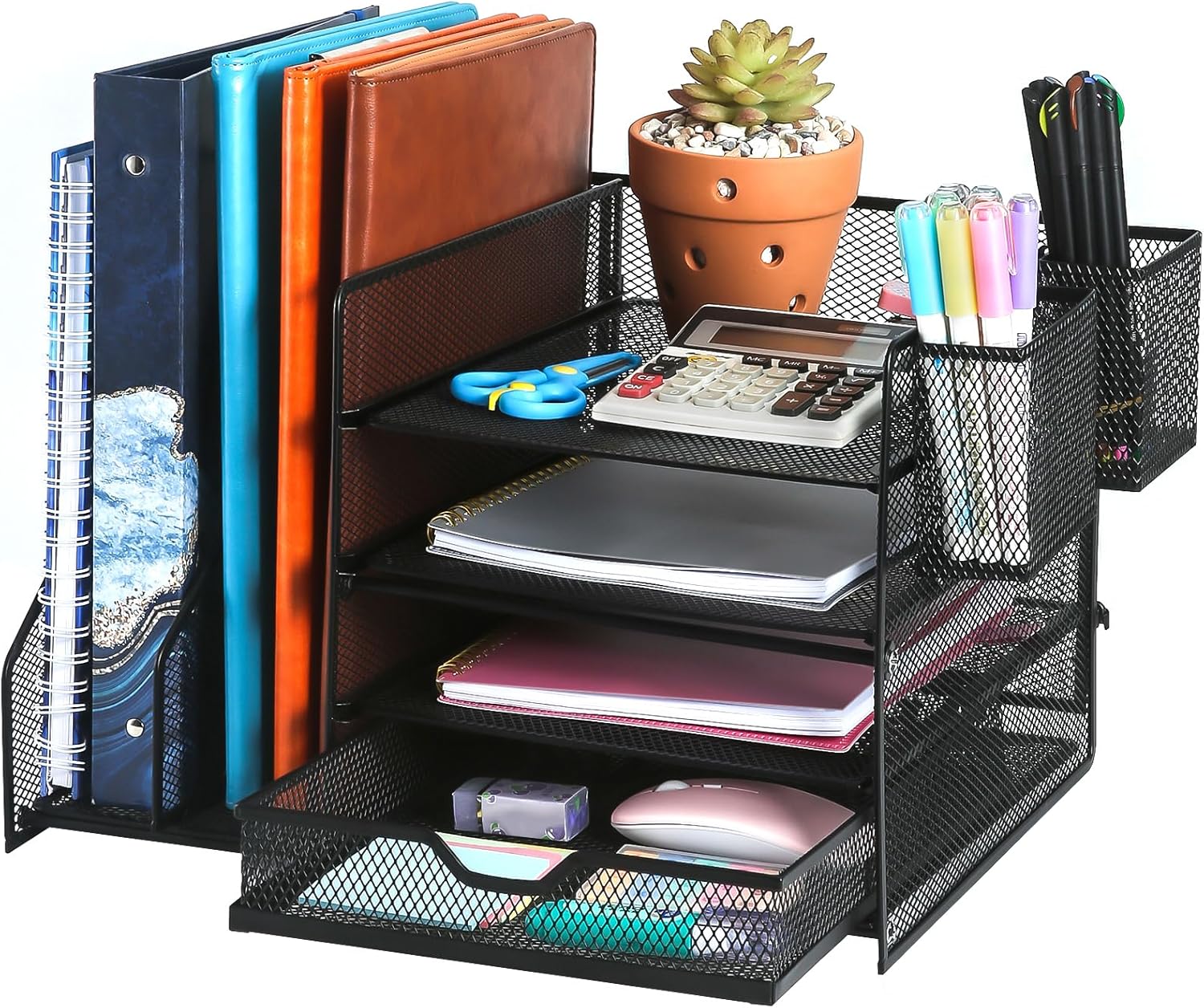 Amazon.com : Aigybobo Desk Organizer with File Holder, 4-Tier Paper ...