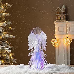 Amazon.com: Glitzhome LED Lighted Angel Statue Figurine, Sparkling ...