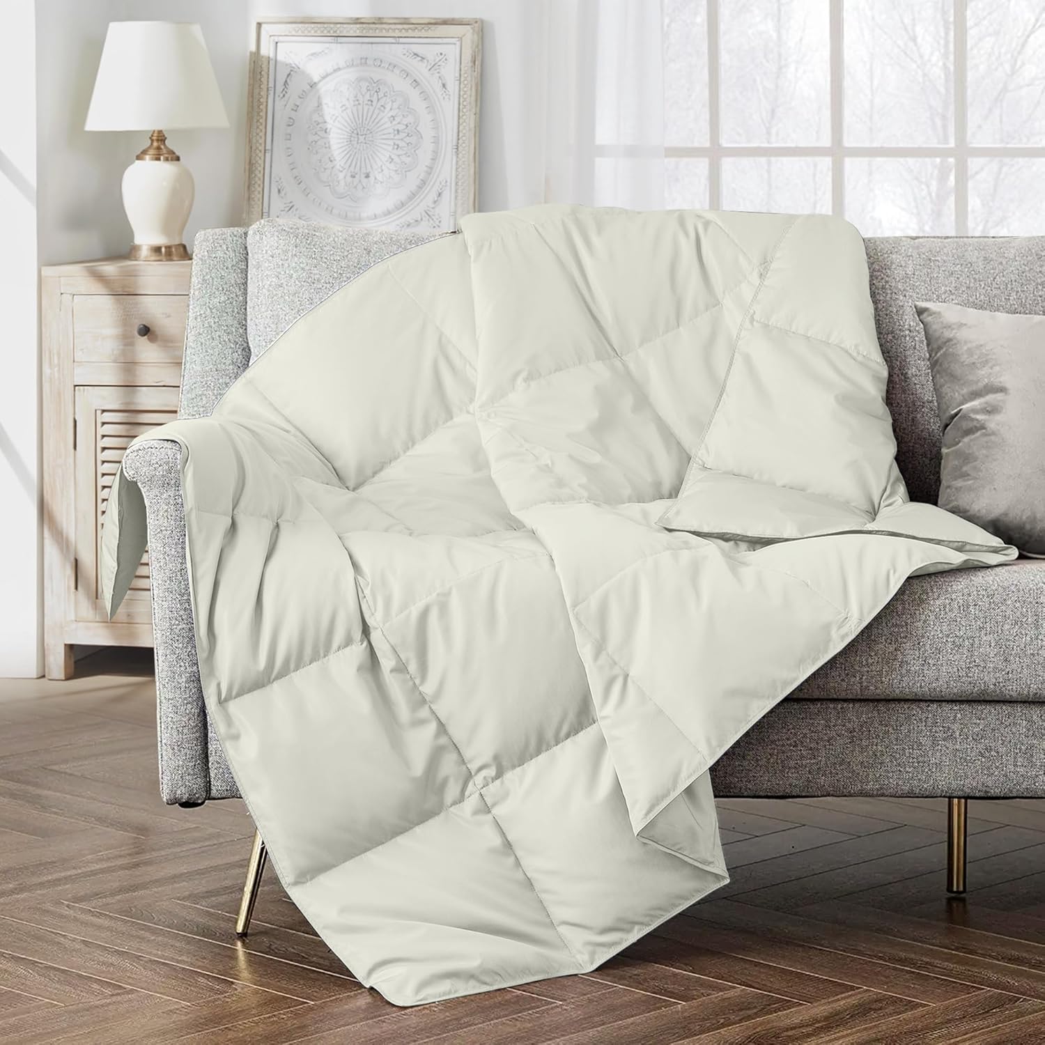 Amazon.com: puredown® Soft Feather Down Throw Blanket Lightweight ...