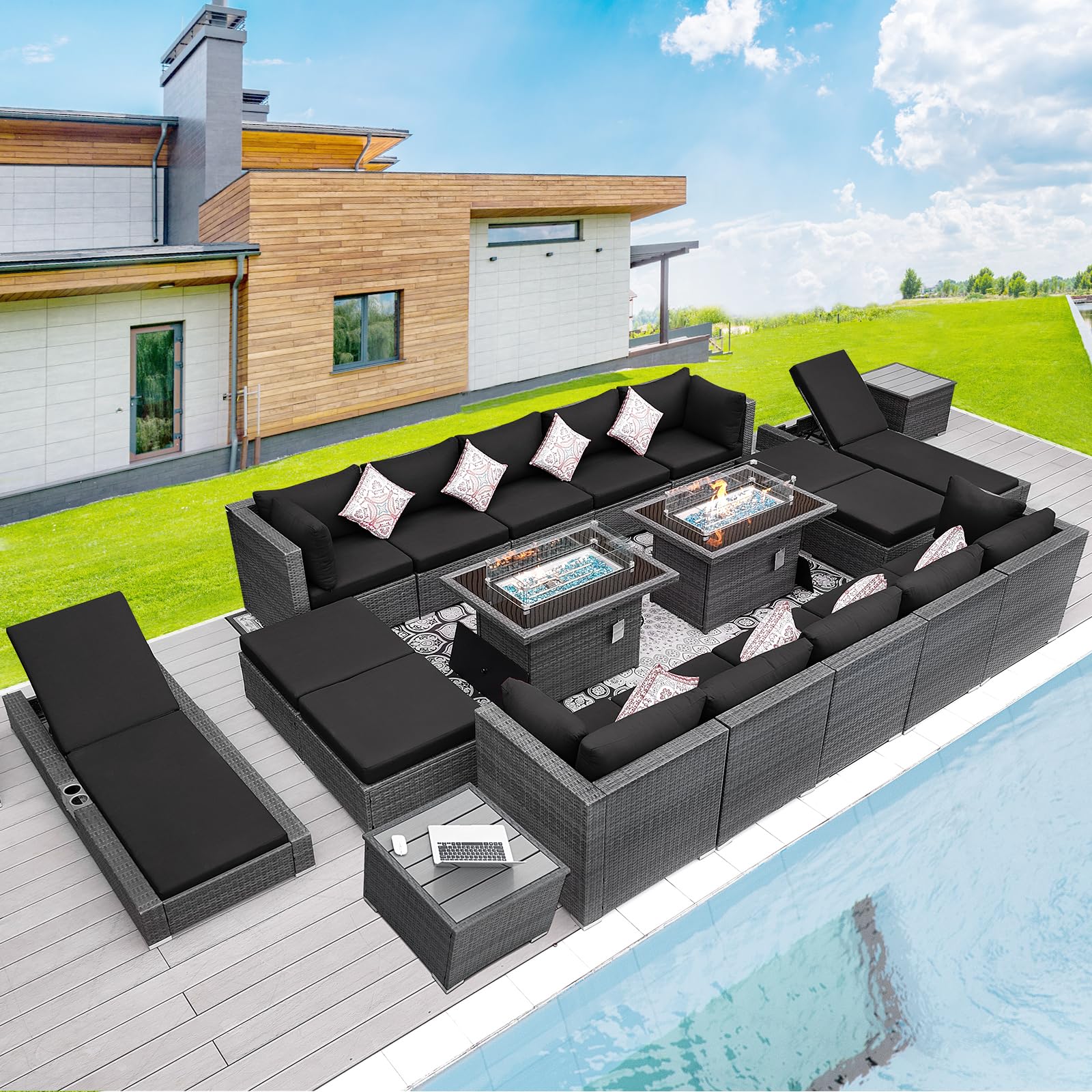 Amazon.com: BULEXYARD PE Wicker Patio Furniture Conversation Sofa Set ...