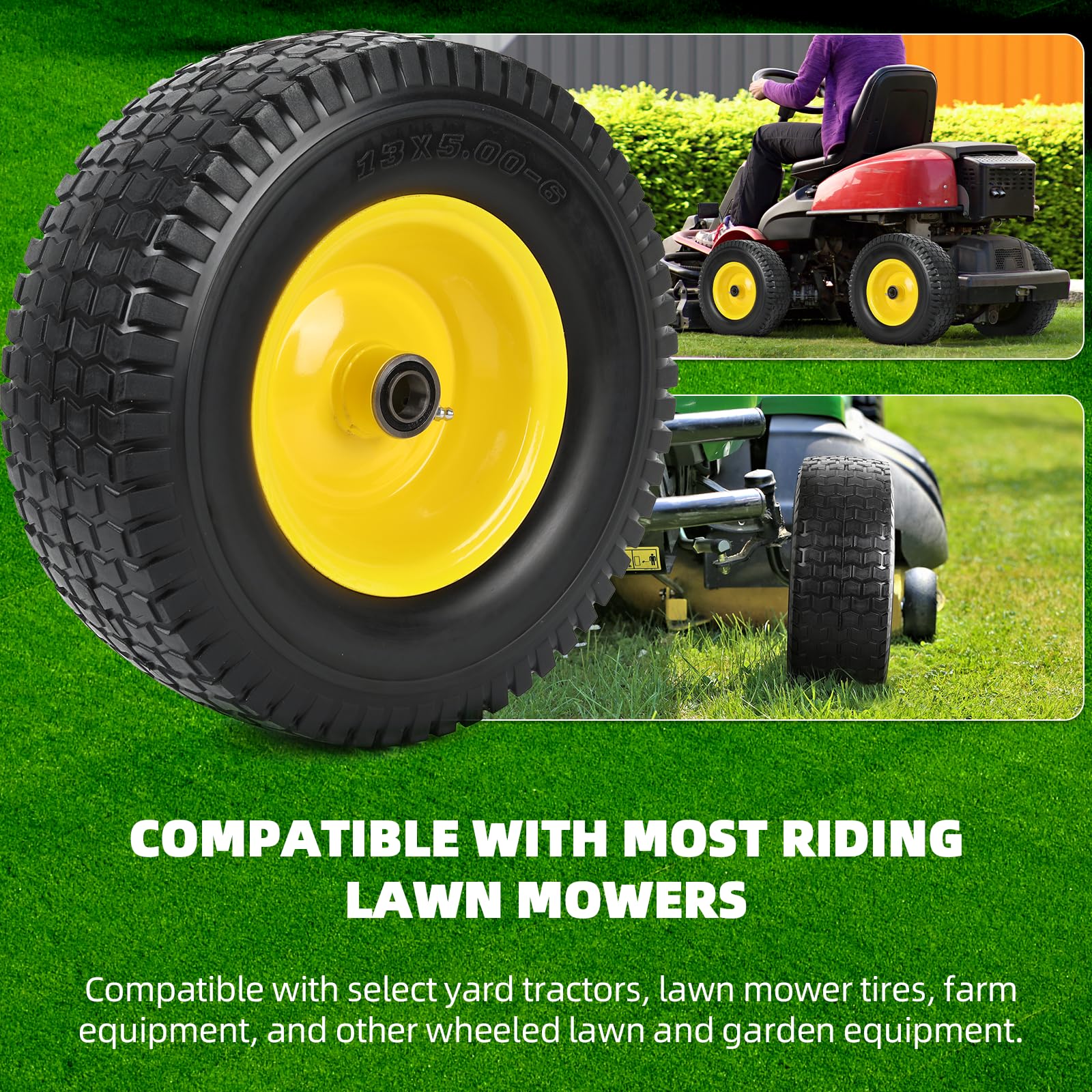 Snapklik.com : AR-PRO (2-Pack) 13x5.00-6 Flat Free Tire And Wheel Assemblies - Universal 13 X 5 ...