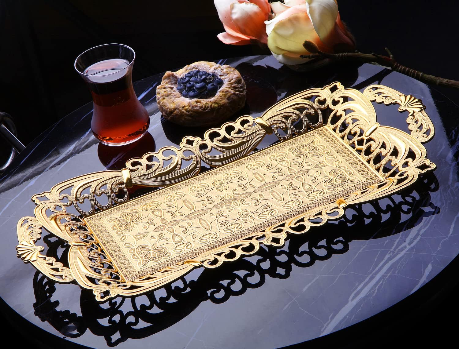 Amazon.com: Turkish Tea Coffee Serving Tray with Handles Ottoman ...