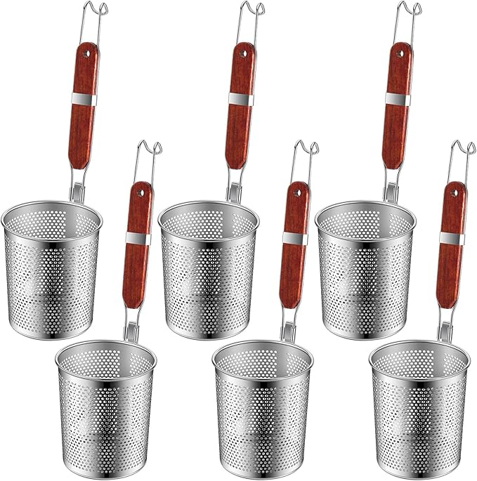 Amazon.com: Tessco for you 6 Pcs Stainless Steel Pasta Basket with Wood ...