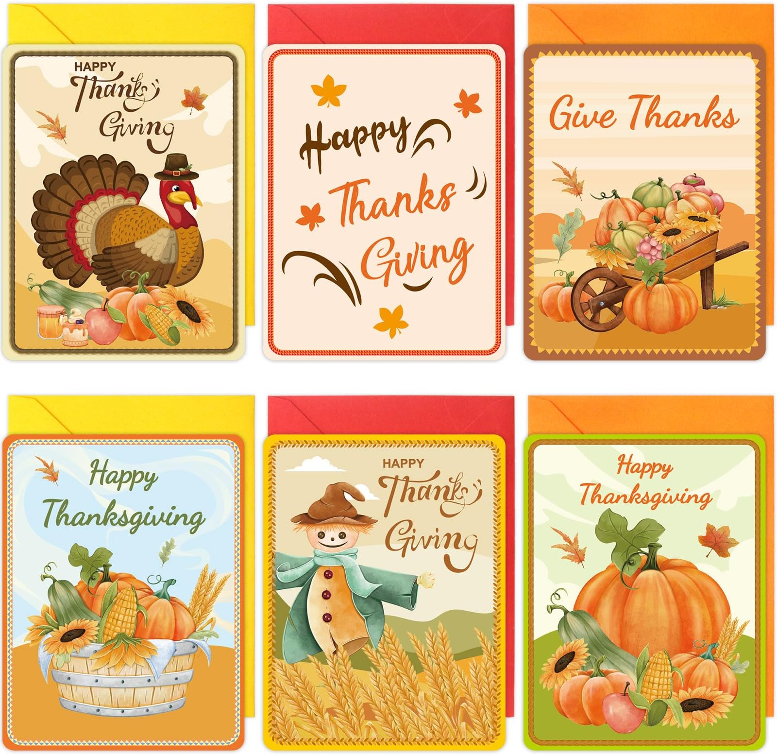 Amazon.com : 12 Thanksgiving Greeting Cards Thanksgiving Cards with ...