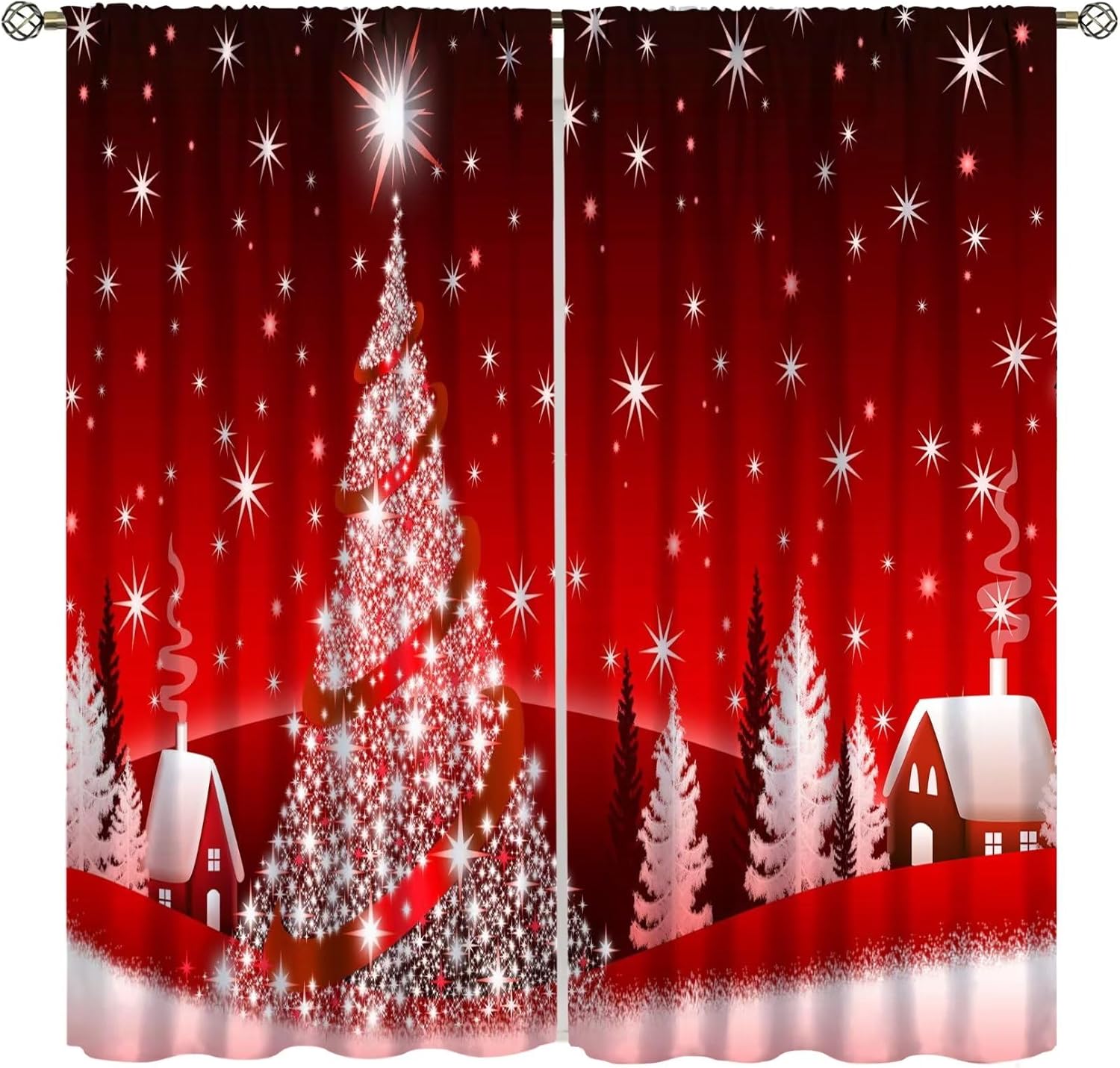Amazon.com: Red Christmas Curtains Cute Winter Holiday Xmas Gifts ...
