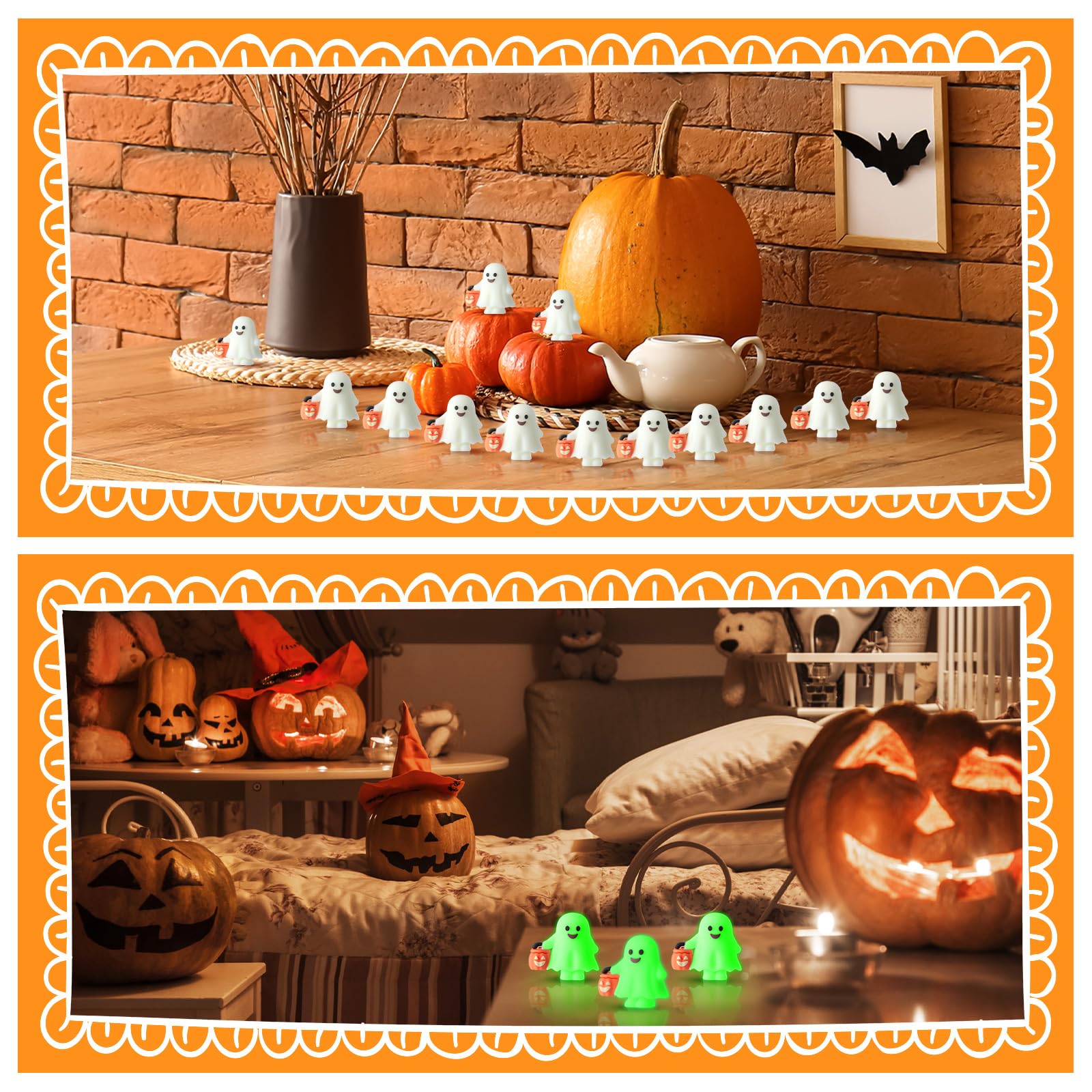 Snapklik.com : 60 Pcs Halloween Mini Ghosts Figures Luminous Little ...