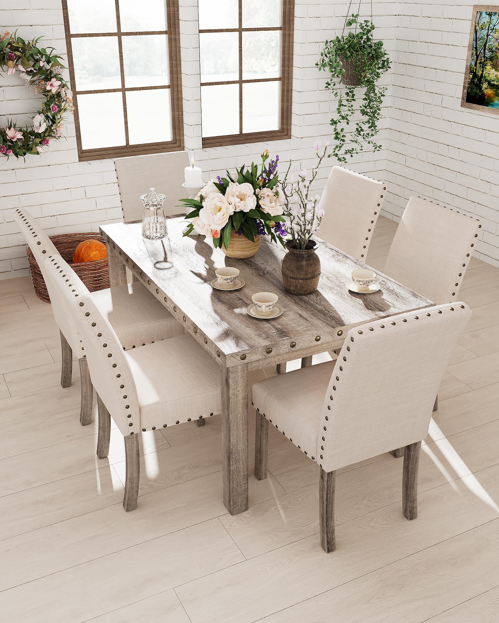 Amazon.com - 6 Pieces Dining Table Set with Bench Wood Rectangular ...