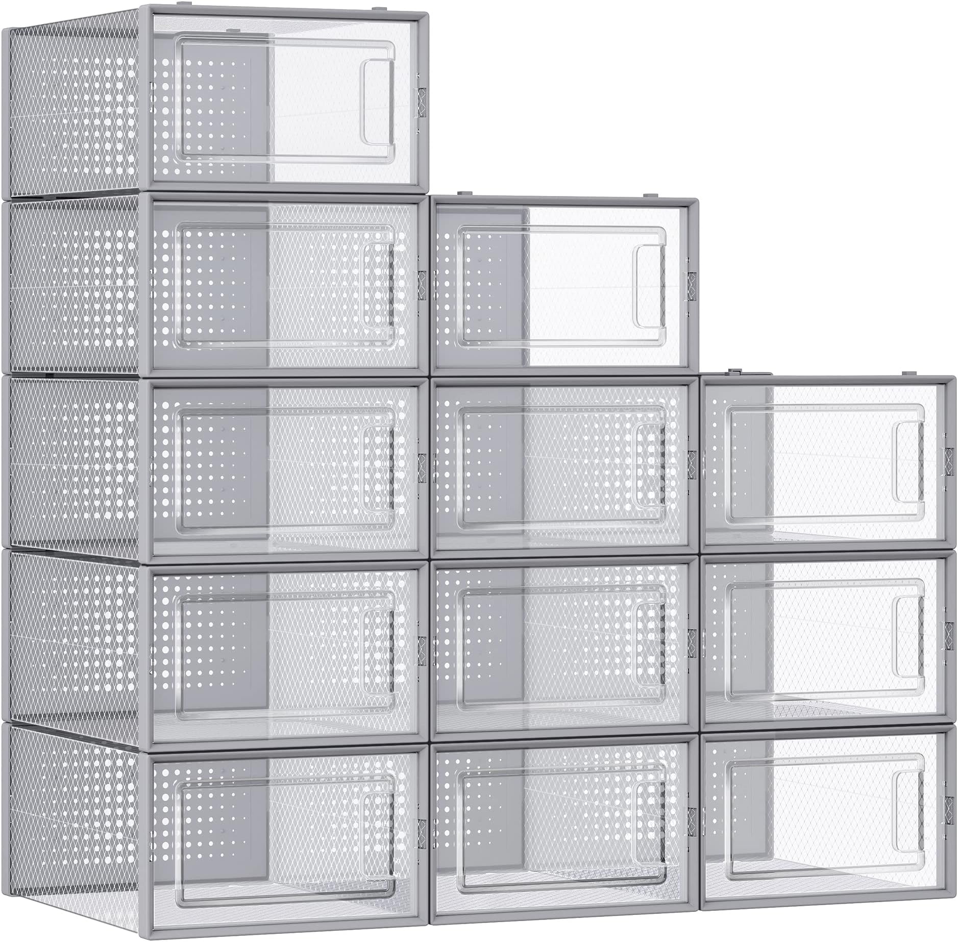 Amazon.com: 20 Pack Foldable Shoe Storage Boxes, Stackable Clear ...