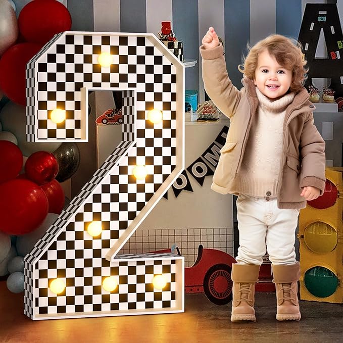 Amazon.com: imprsv Marquee Numbers Racing 2nd-Birthday Decorations: 3ft ...