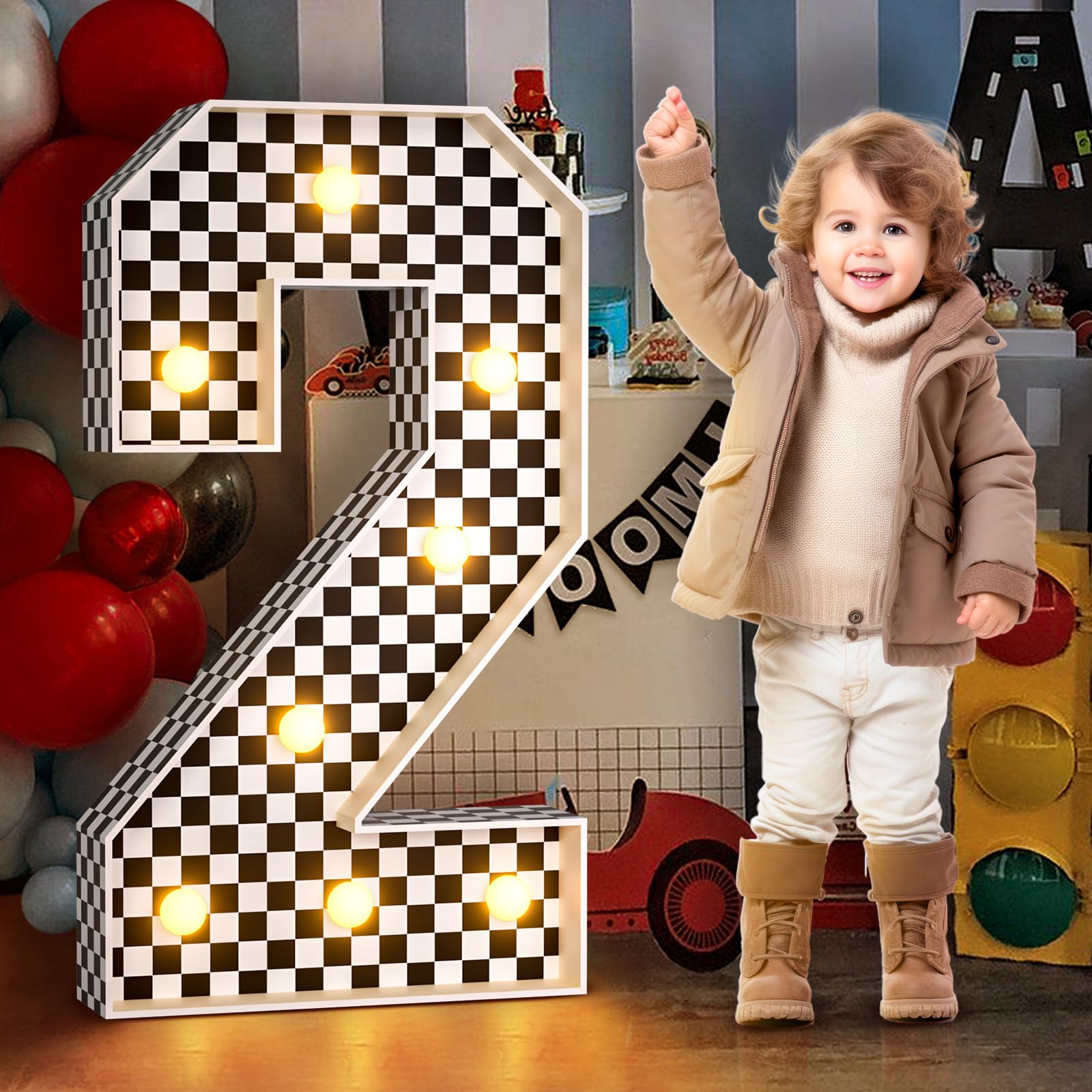 Amazon.com: imprsv Marquee Numbers Racing 2nd-Birthday Decorations: 3ft ...