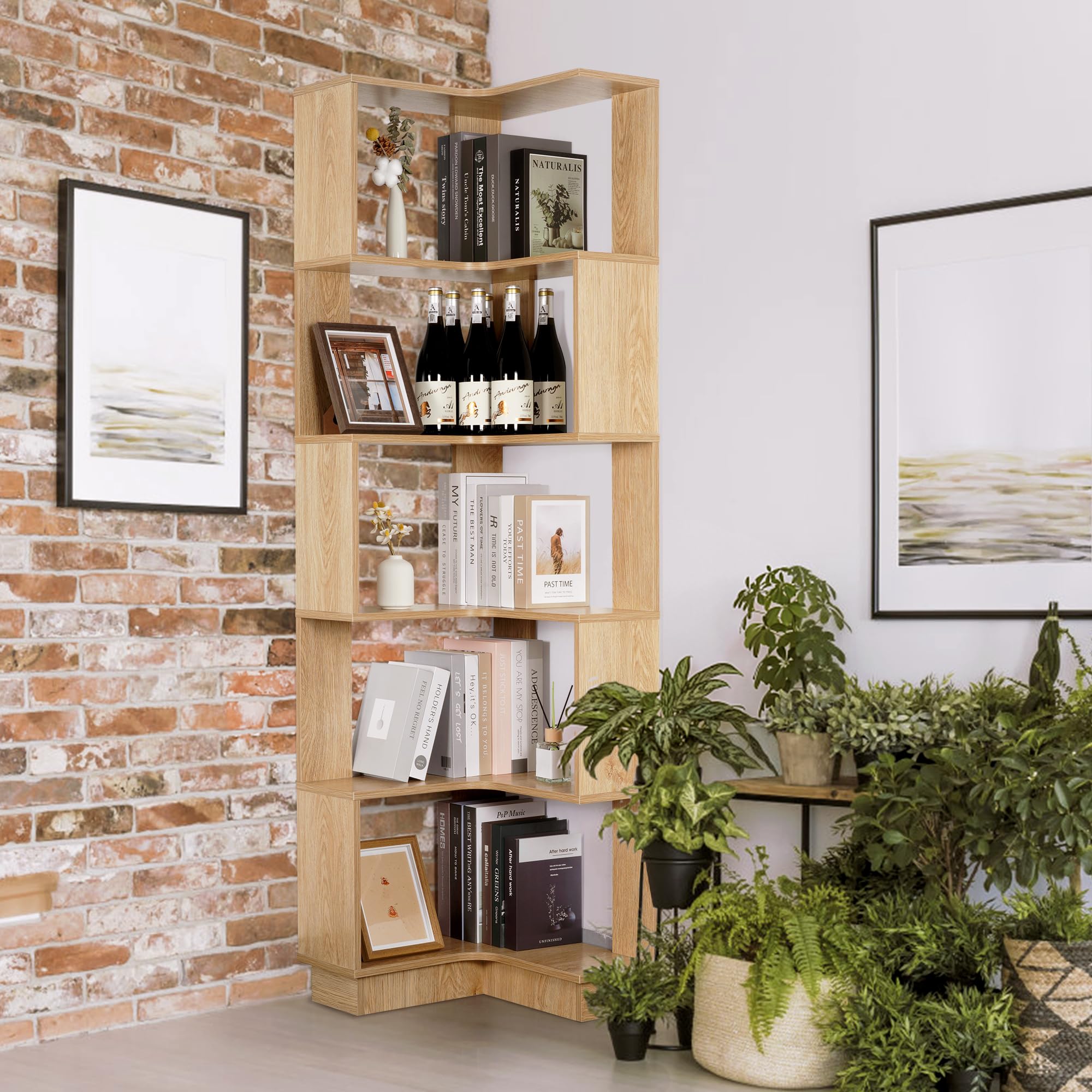 Snapklik.com : Mopam 5 Tier Corner Bookshelf 69 Tall L Shaped Bookcase ...