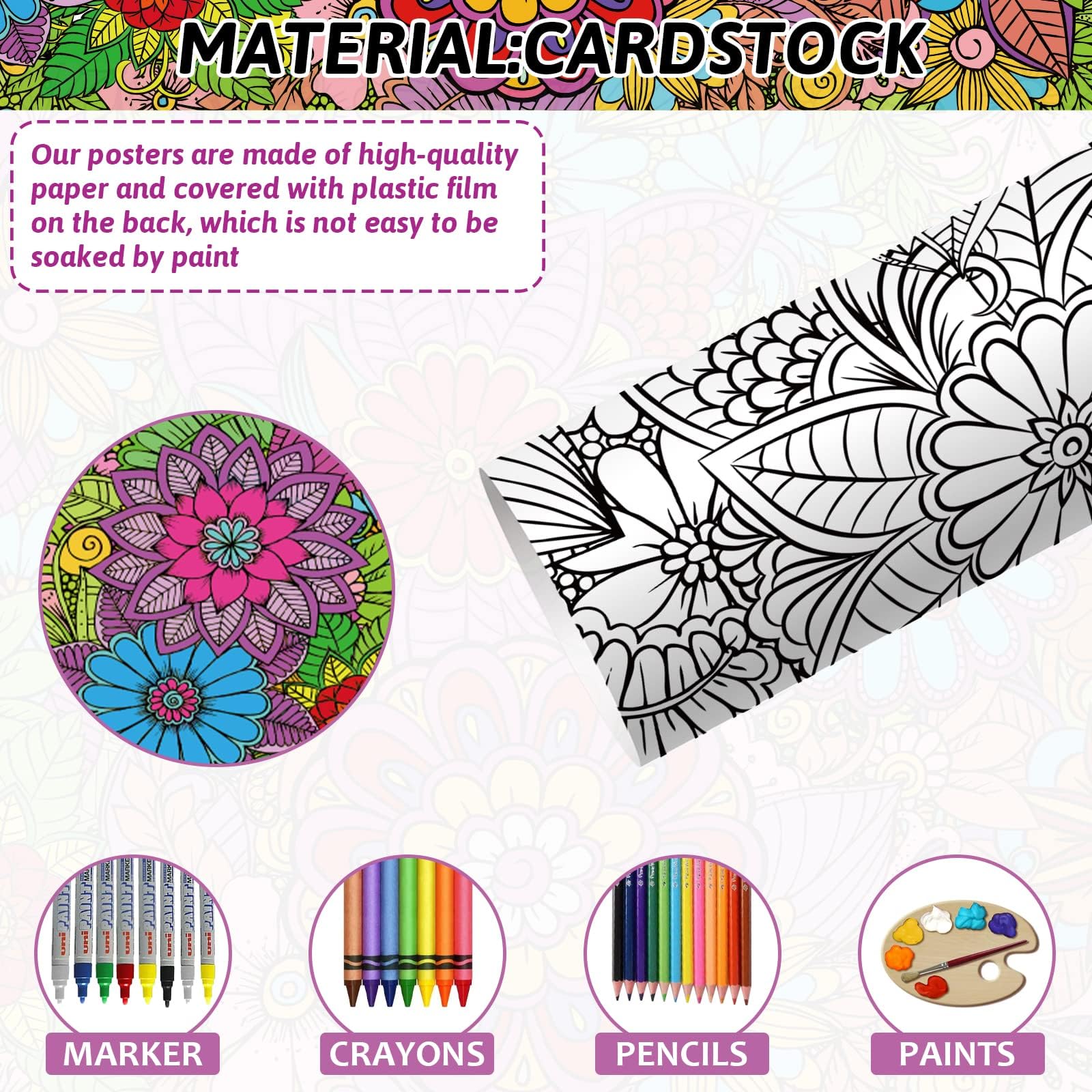 Snapklik.com : 2 Pack Jumbo Mandala Coloring Posters 50x30Inch Large ...