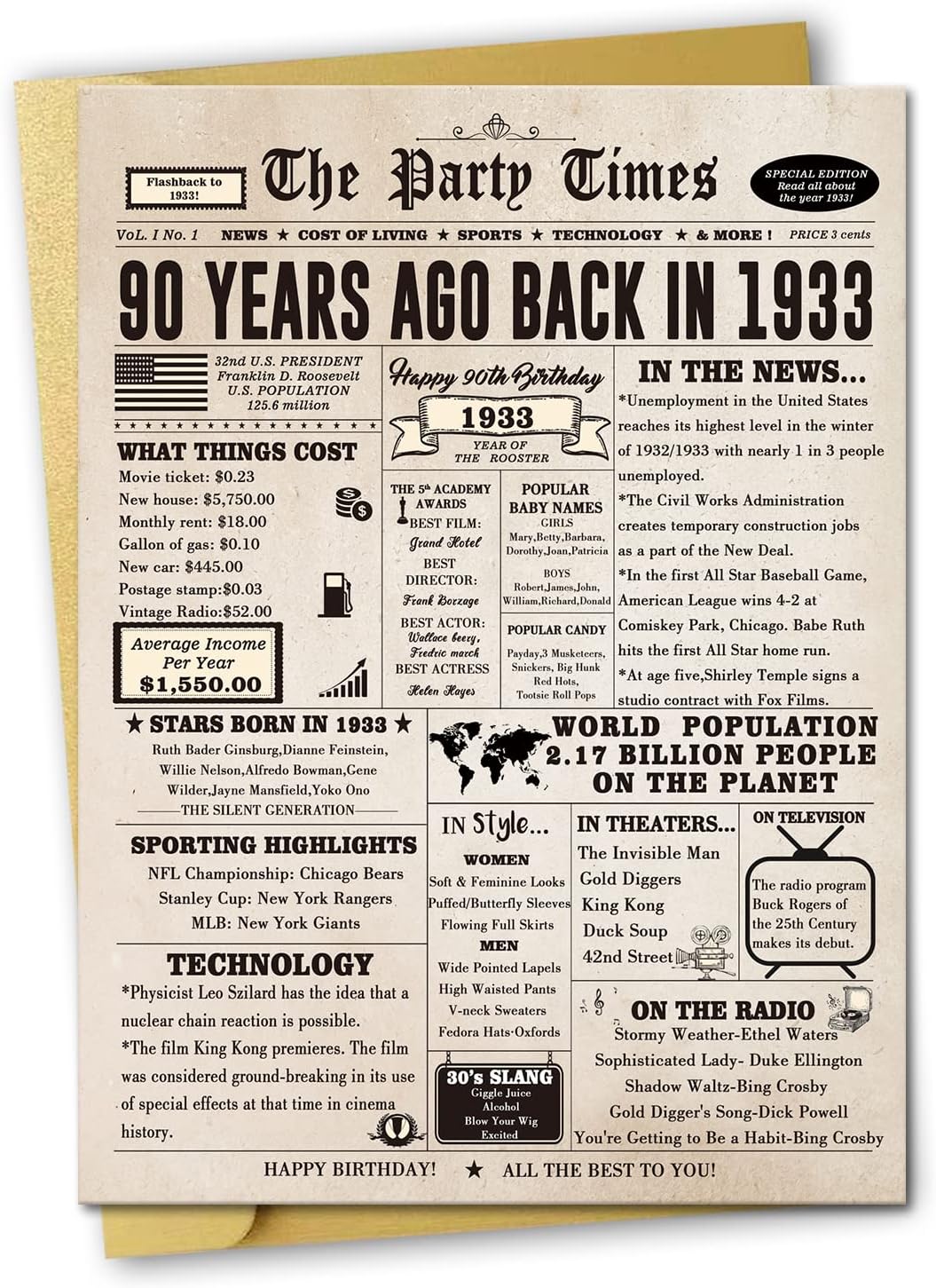 Amazon.com : Big 91st Birthday Card for Grandparent, Jumbo Retro 91 ...