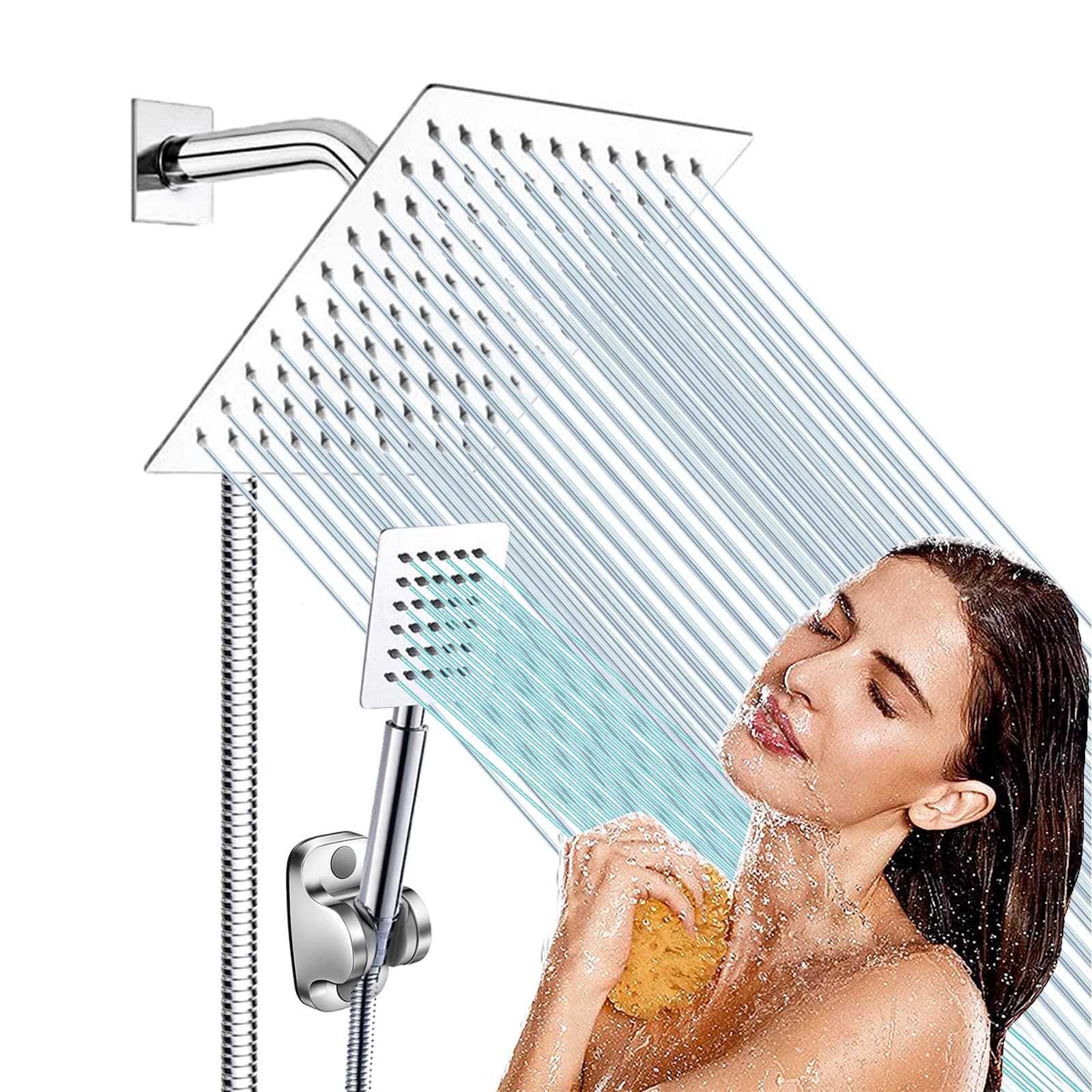 High Pressure Square Rain 8'' Shower Head Combo, Equipped with all ...
