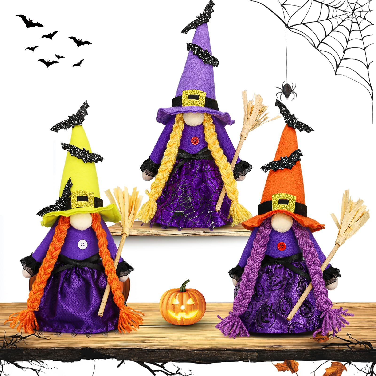 Amazon.com: Lovinland 3pcs Hocus Pocus Witches Gnomes with Broom for ...