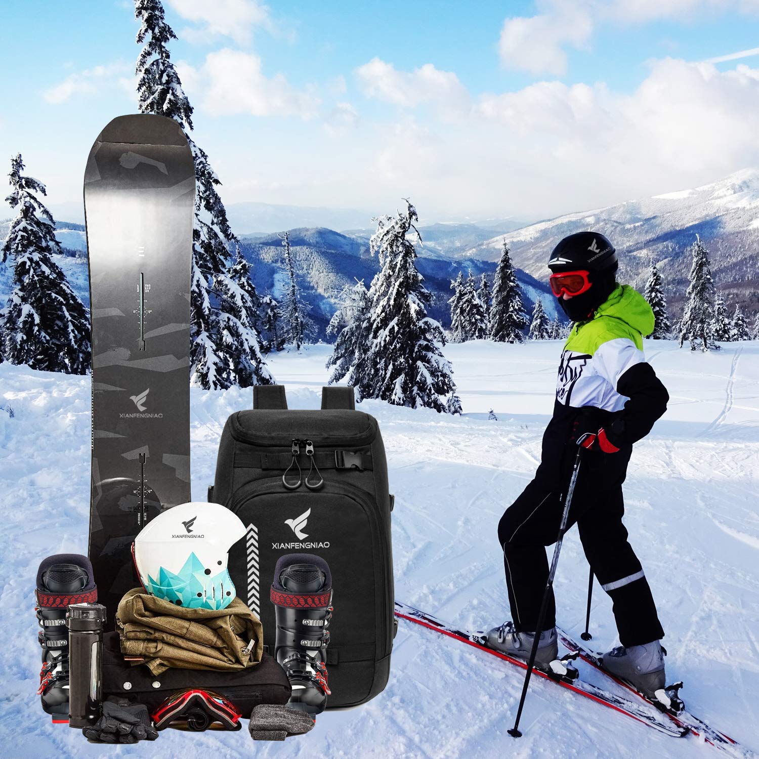 XIANFENGNIAO Ski Boot Bag,50L Waterproof Ski Boot Travel Backpack for ...