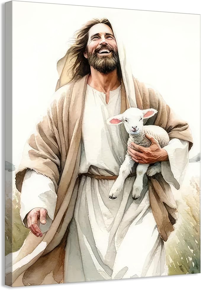 Amazon.com: Framed Jesus and Lamb Canvas Wall Art Pictures Bible Story ...