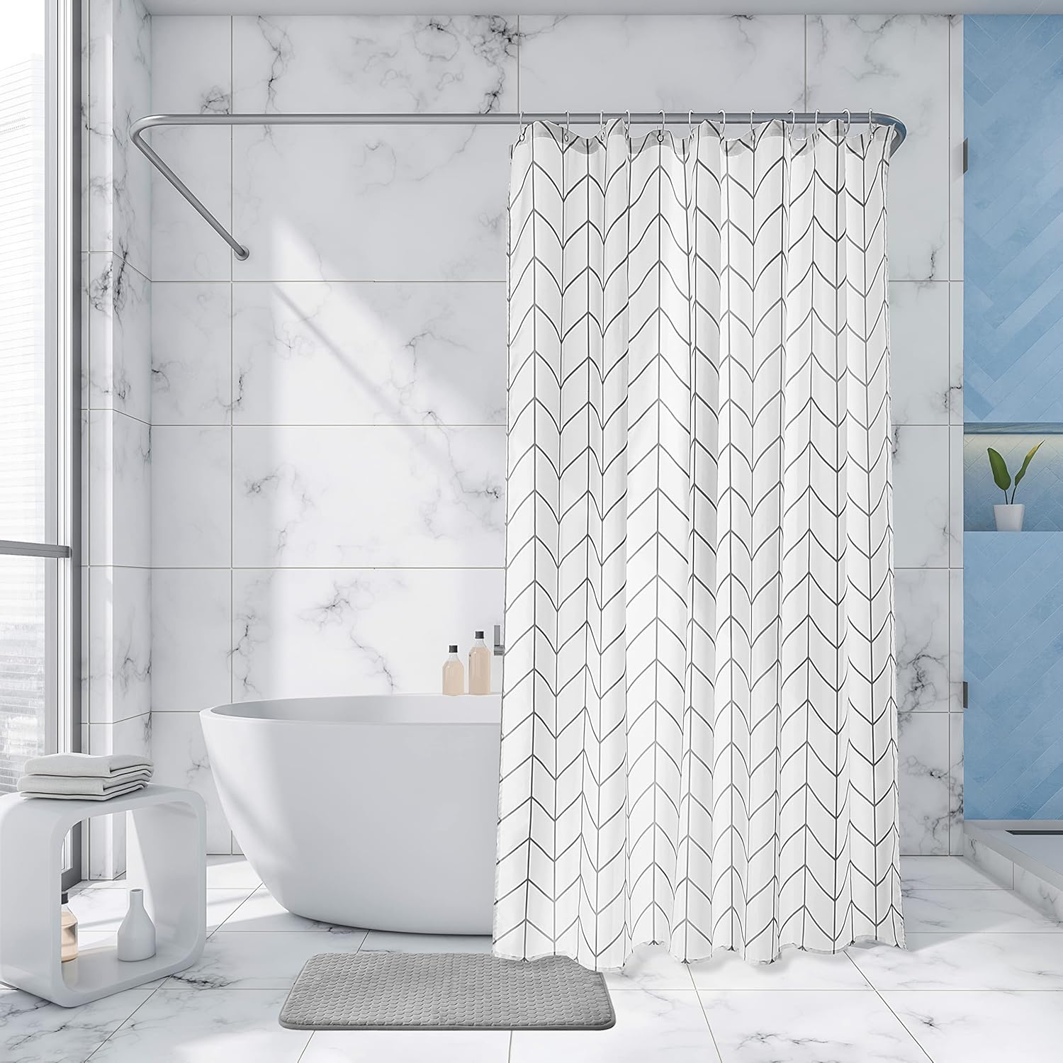 Amazon.com: Moss & Stone Grey Fabric Shower Curtain for Bathroom with ...