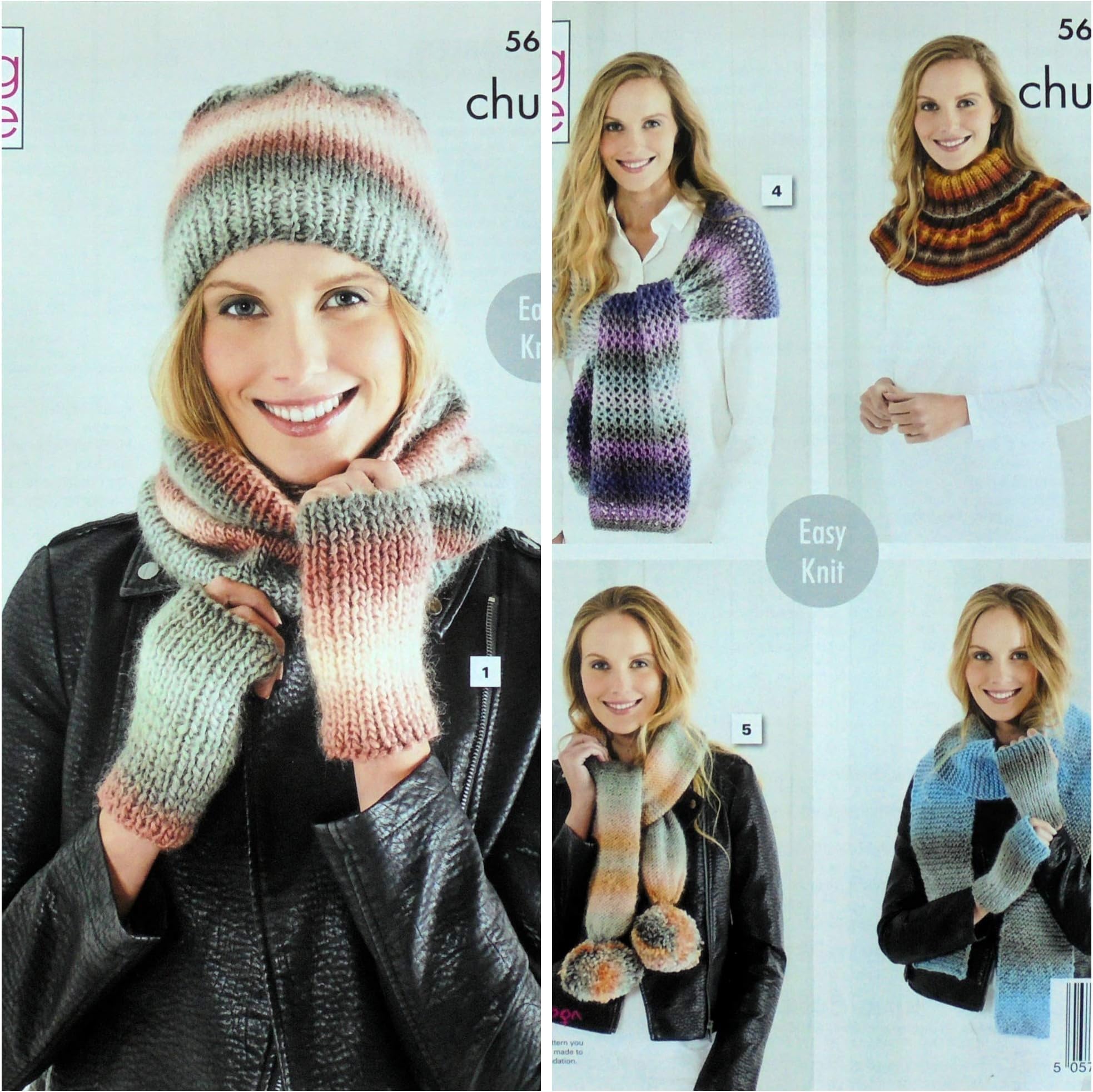 King Cole Mens Chunky Knitting Pattern - Slouchy or Ribbed Hats & Scarf ...