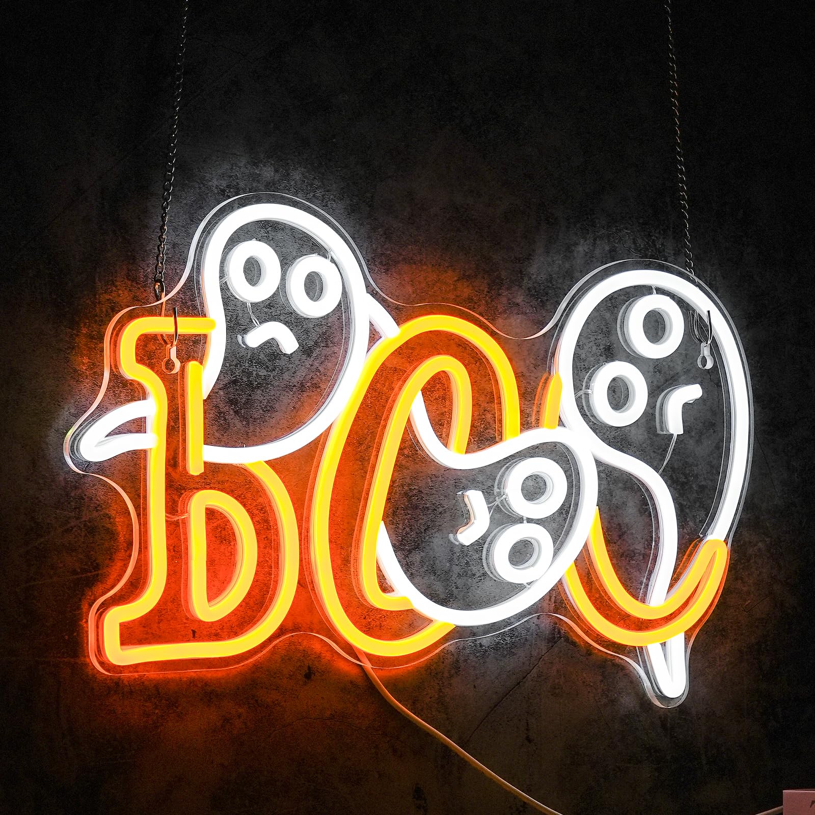 Snapklik.com : Halloween Ghost Neon Signs BOO Neon Sign Yellow White ...