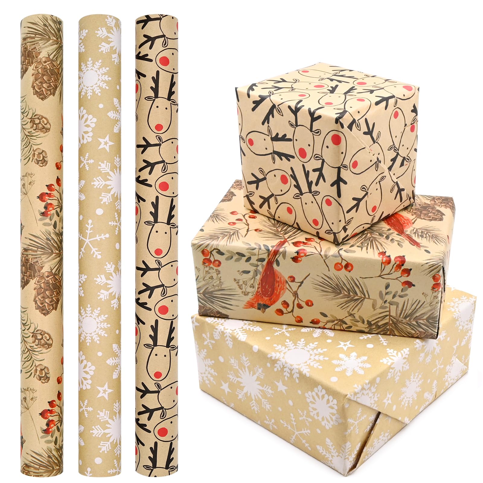 3rolls Christmas Wrapping Paper - 43cmx3m large Roll Wrapping Paper for ...