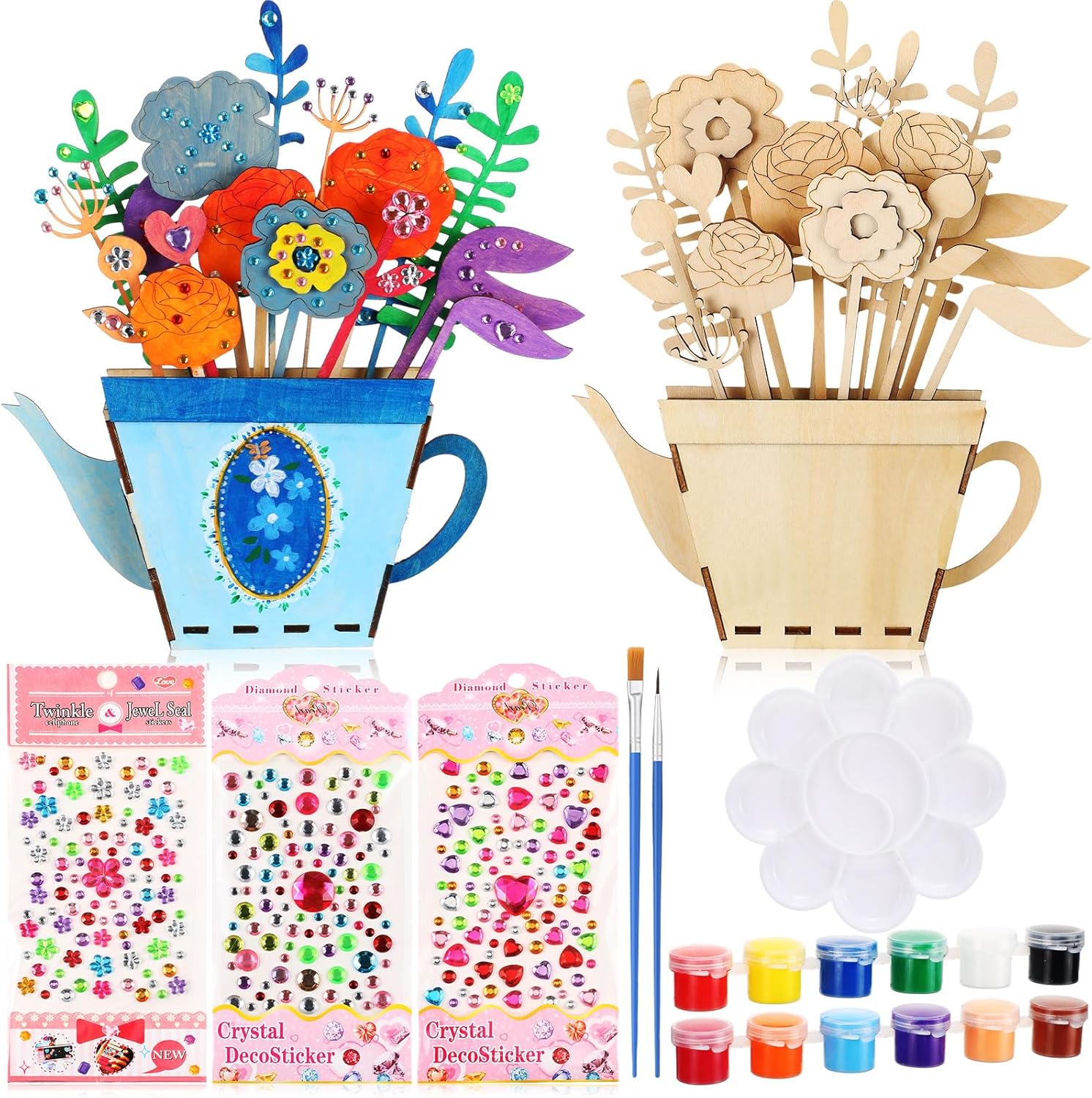 Amazon.com: Lineshading DIY Wooden Flowerpot Craft Kit for Kids ...