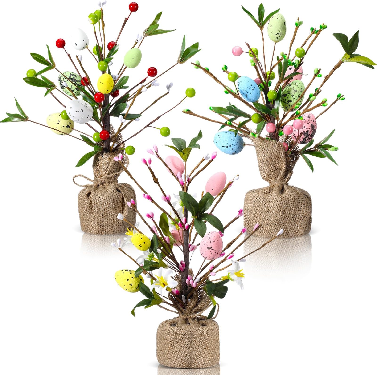 Amazon.com: Hotop 3 Pcs Mini Easter Egg Tree 9 Inches Decorative Table ...