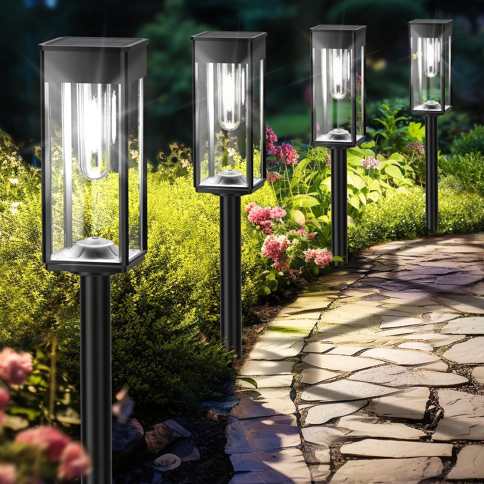 Home Zone Security 8 Pack Solar Outdoor Pathway LED Lights, Charging by ...