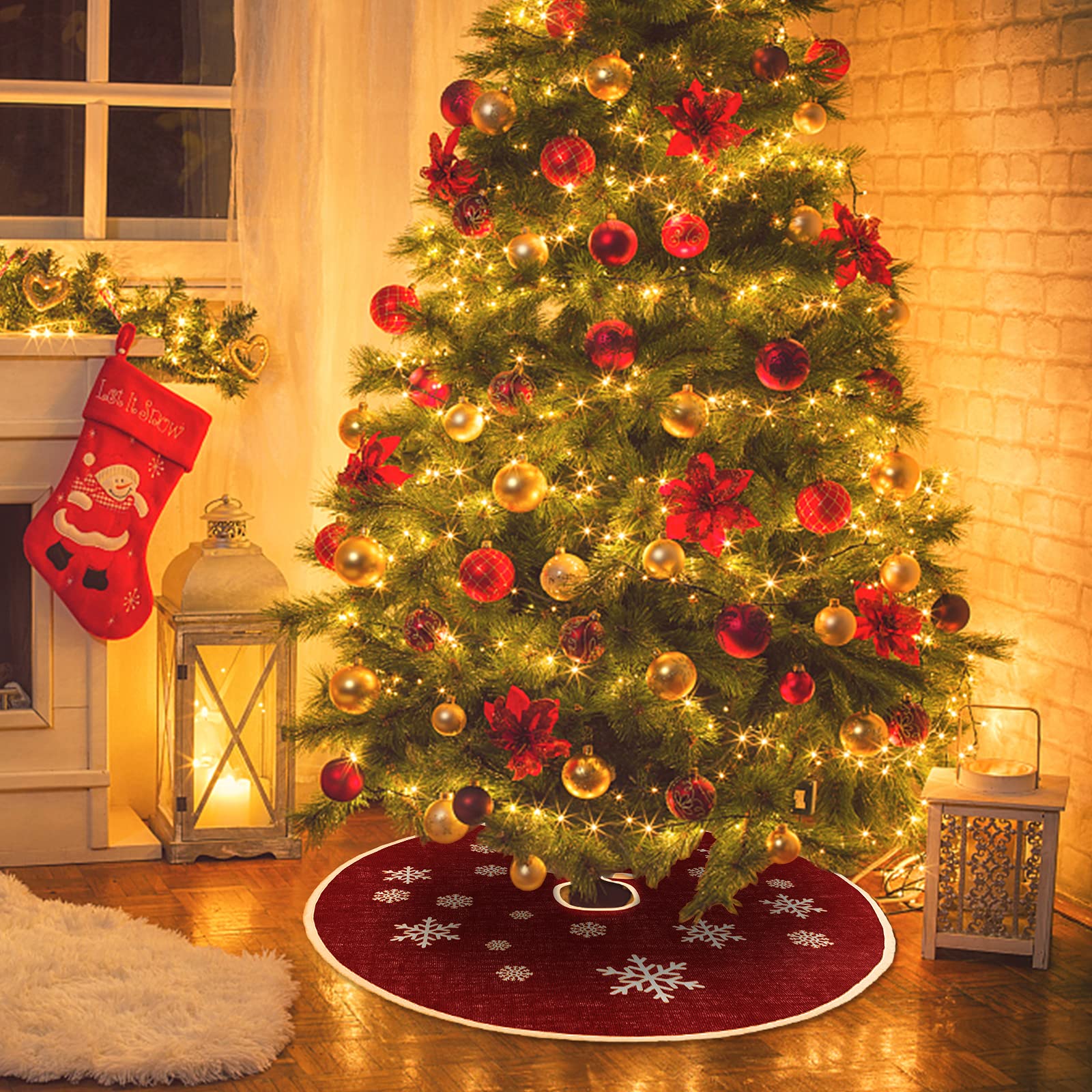 Tree Skirts Christmas Tree Skirt Linen Burlap Tree Skirt With Ruffled ...