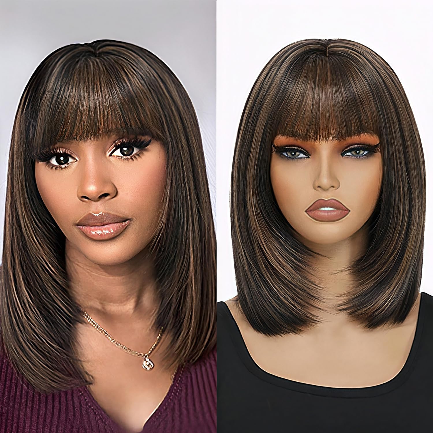 Amazon.com : ToyoTress Short Bob Wigs With Bangs - 12 Inch Black Mix ...