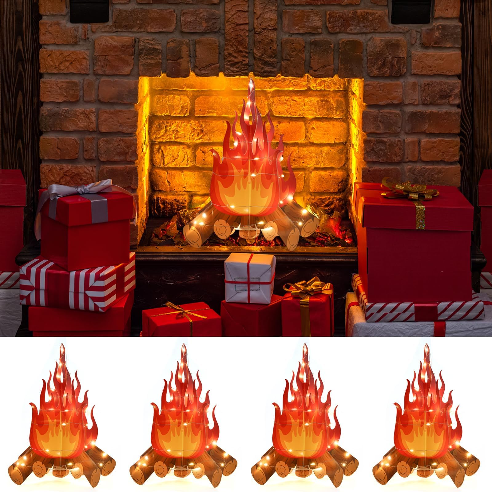 Amazon.com: 4 Sets Led 3D Fake Fire for Christmas Fireplace Decorative ...