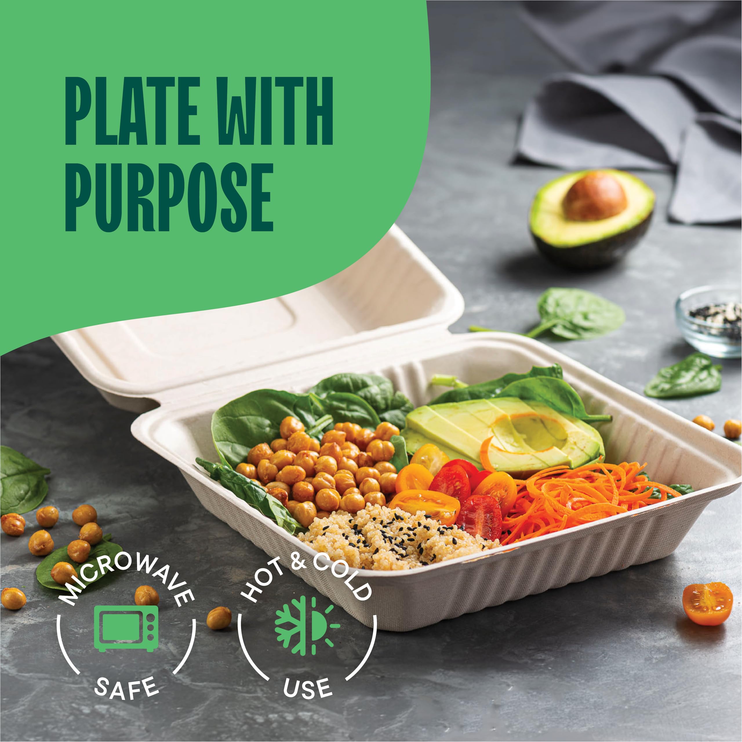 Snapklik.com : 100% Compostable To Go Containers 9x9" Clamshell Take ...