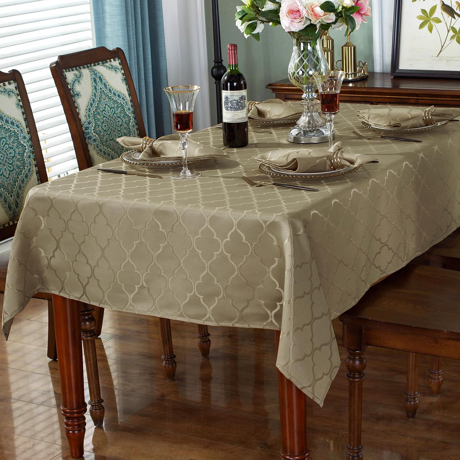 Amazon.com: Larponder Tablecloth Rectangle, Jacquard Polyester Table ...
