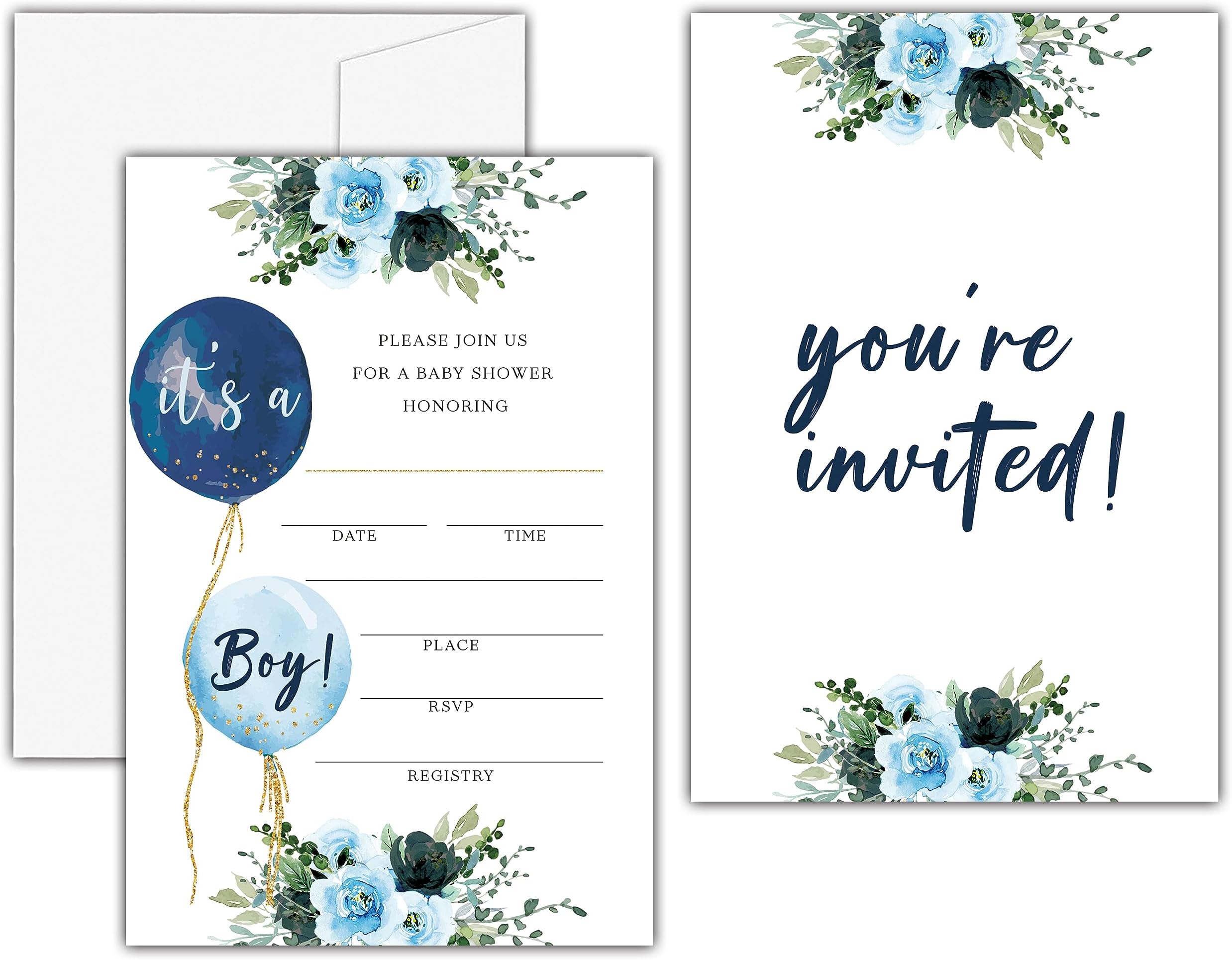 Amazon.com : DETIHO Balloon Elephant Baby Shower Invitation Cards With ...