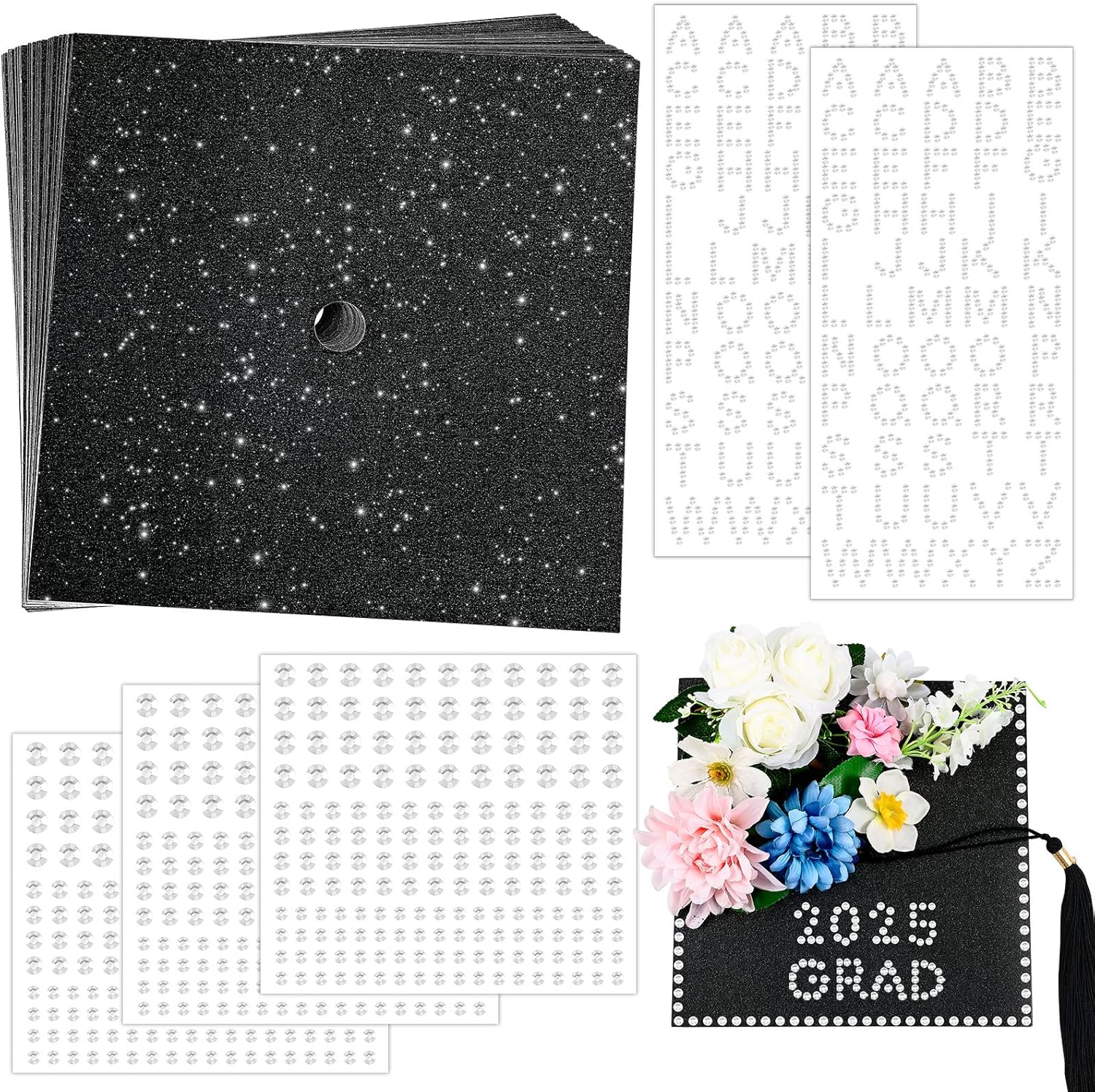 Amazon.com: Ireer 30 Pcs Glitter Graduation Cap Topper Self Adhesive ...