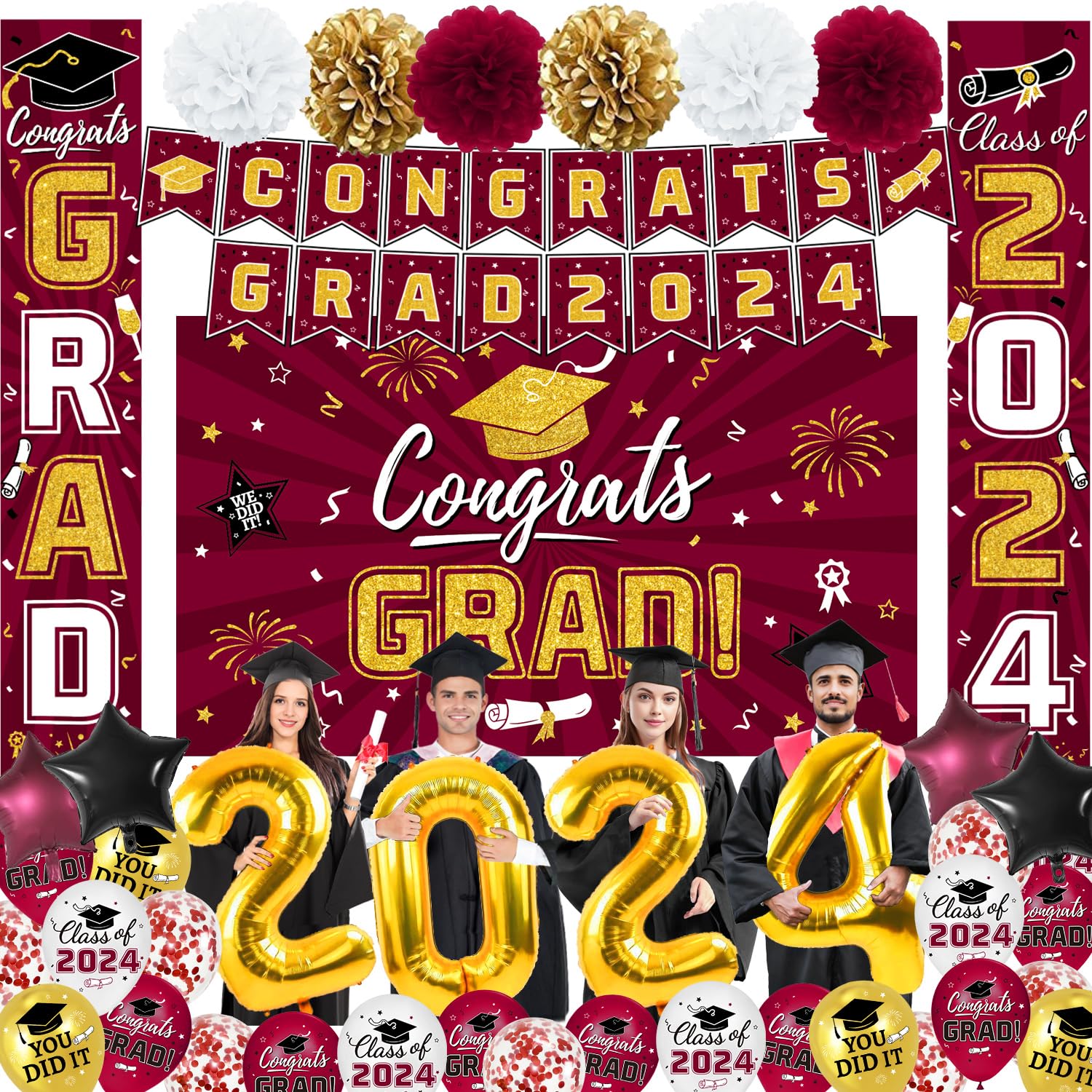 Graduation Party Decorations Maroon and Gold Class of 2024 Graduation ...