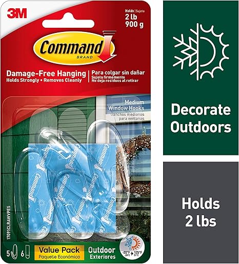 Command Outdoor Window Hooks Value Pack, Medium, Clear, 5-Hooks ...