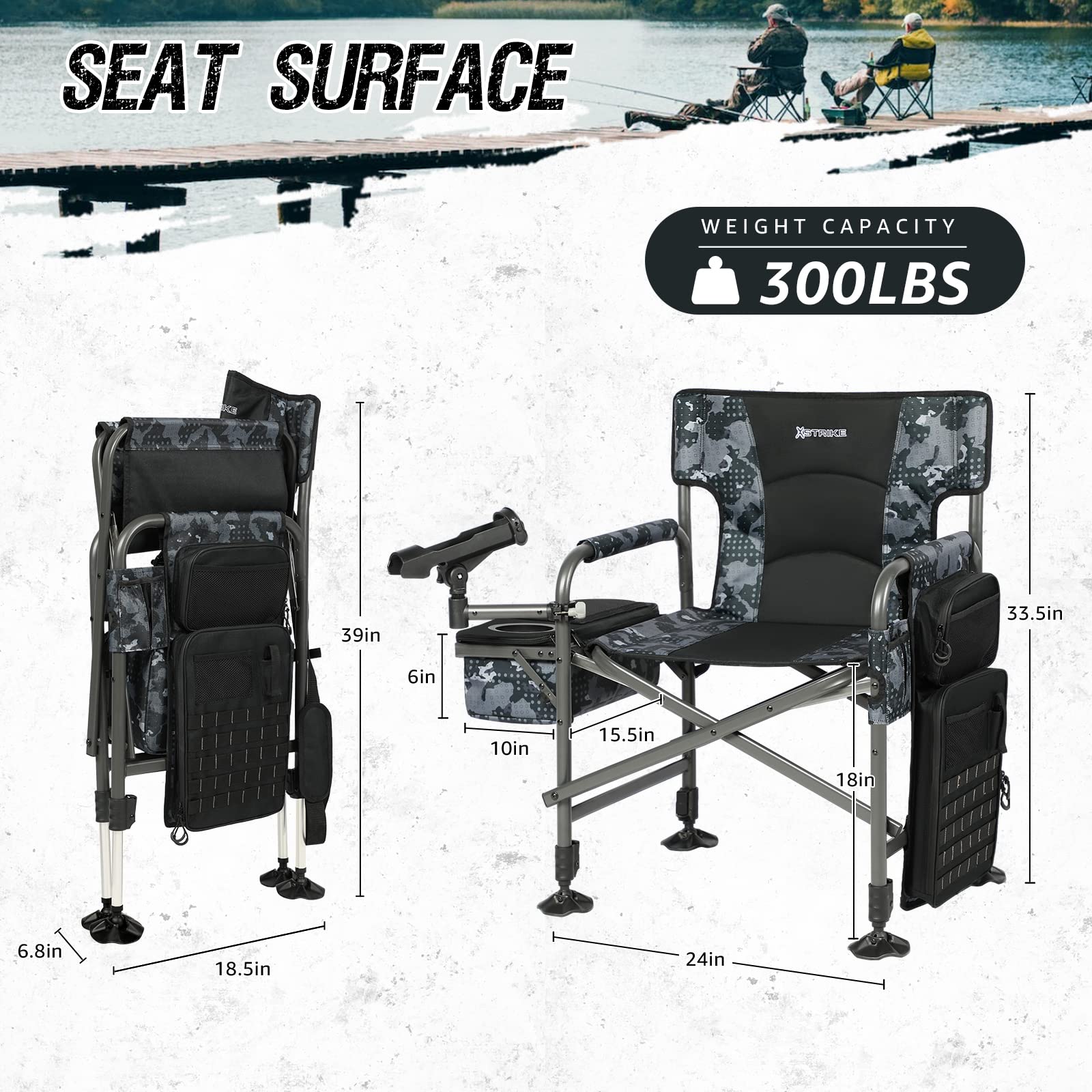 X Strike Fishing Chairs with Rod Holder, Folding Chair Fishing for ...