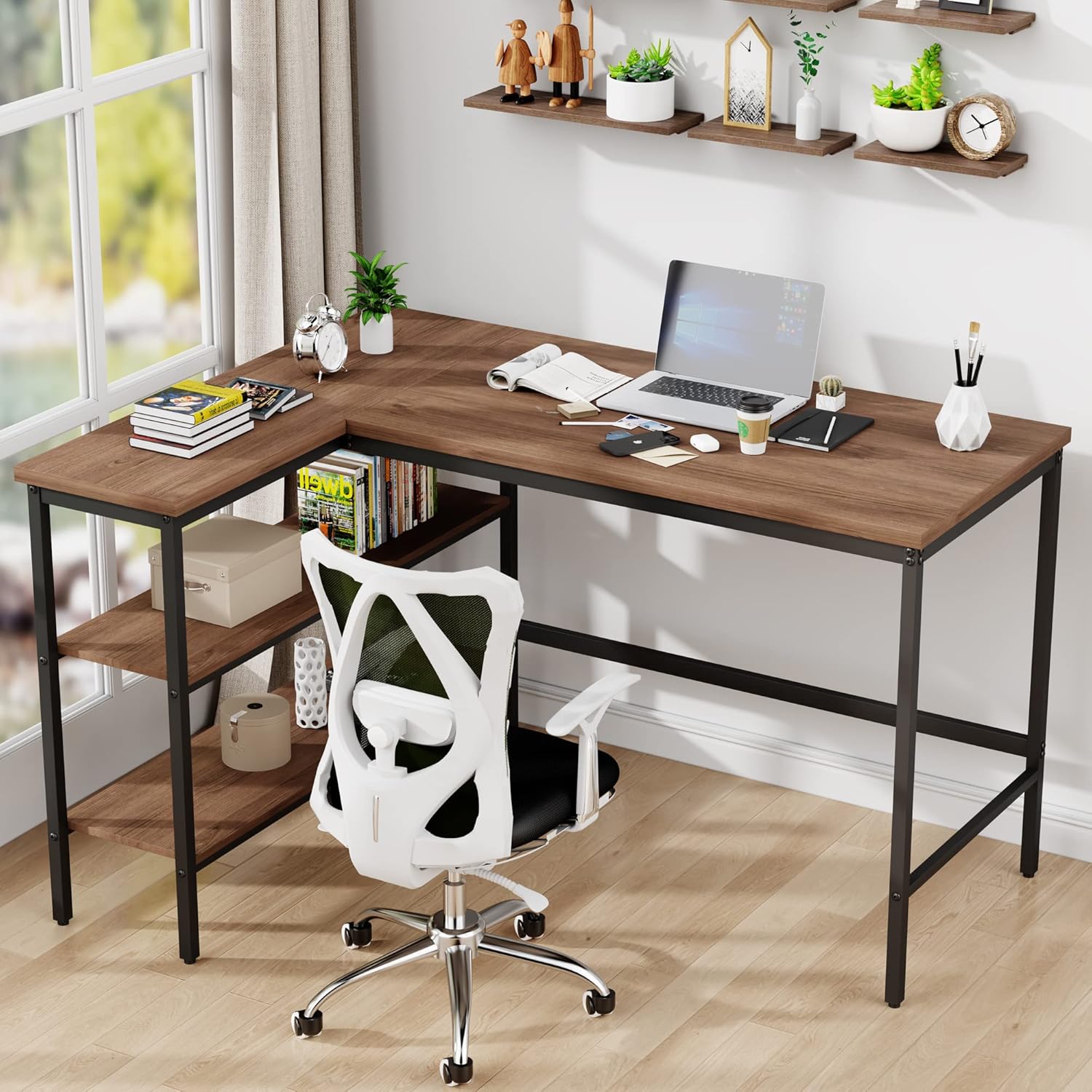 Amazon.com: Yongchuang Small L Shaped Desk with Storage Shelves ...